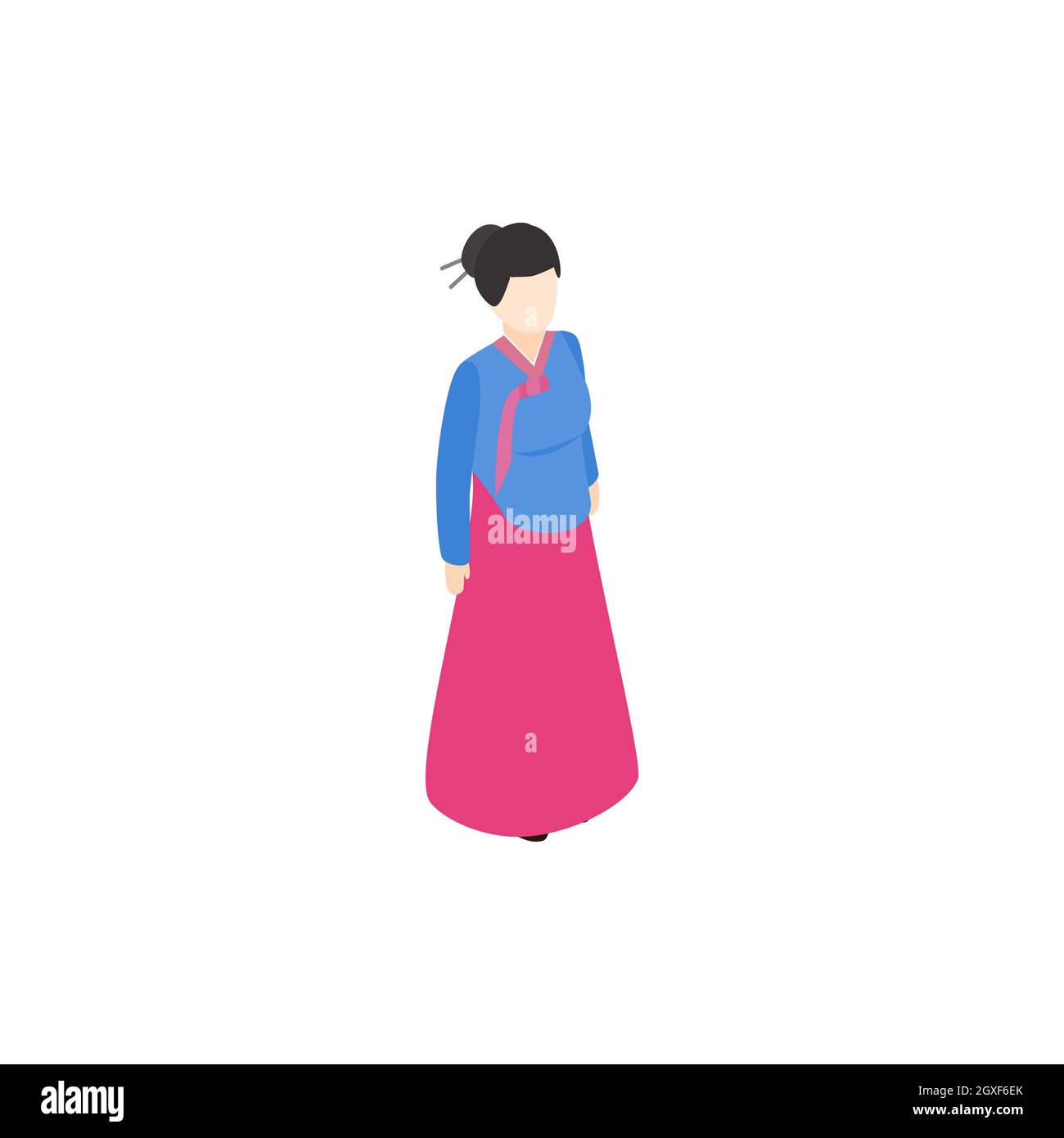 Girl korean icon in isometric 3d style isolated on white background ...