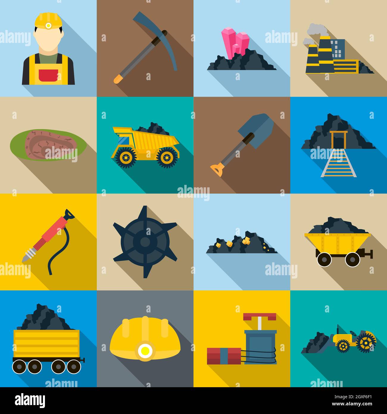 Mining Icons set in flat style for any design Stock Photo - Alamy