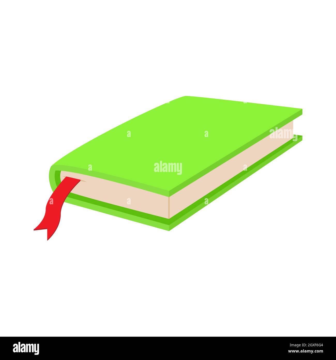 Green closed book with bookmark icon in cartoon style on a white ...