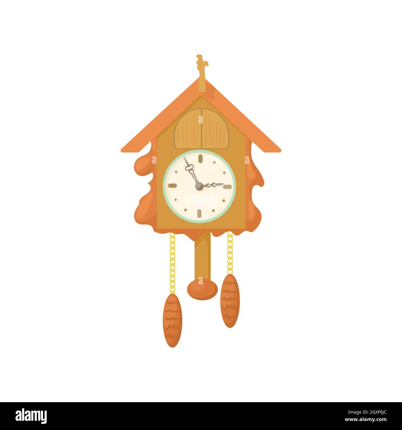 Vintage wooden cuckoo clock icon in cartoon style on a white background ...
