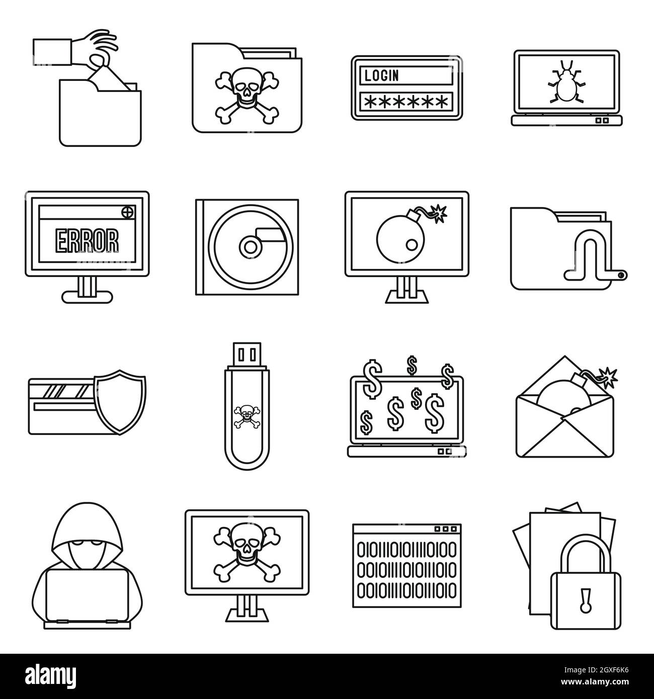 Criminal activity icons set in outline style isolated on white ...