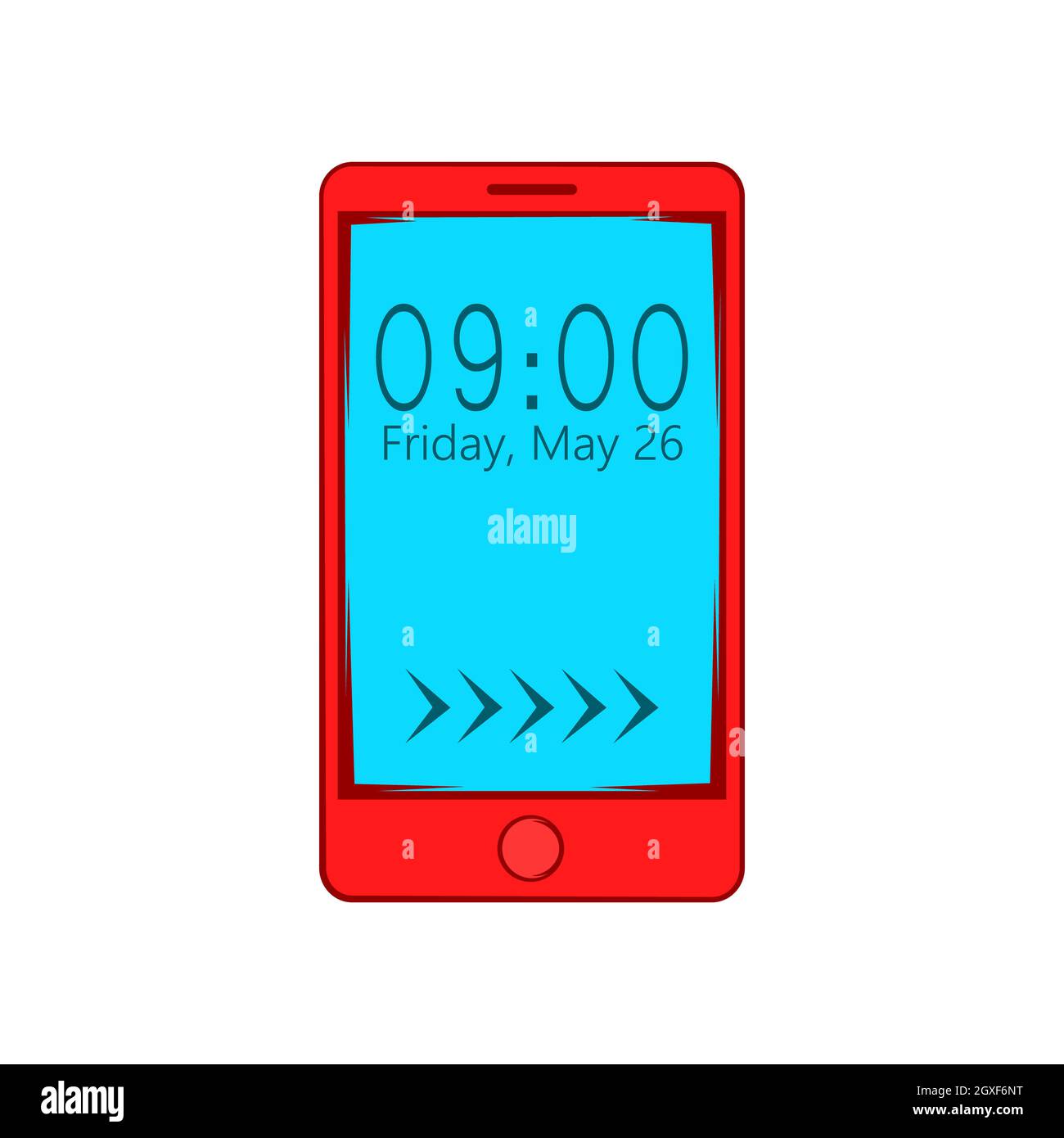 Smartphone with clock on display icon in cartoon style on a white ...