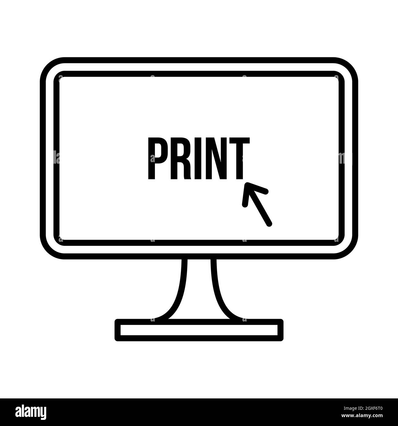 Print word on a computer monitor icon in outline style isolated on ...