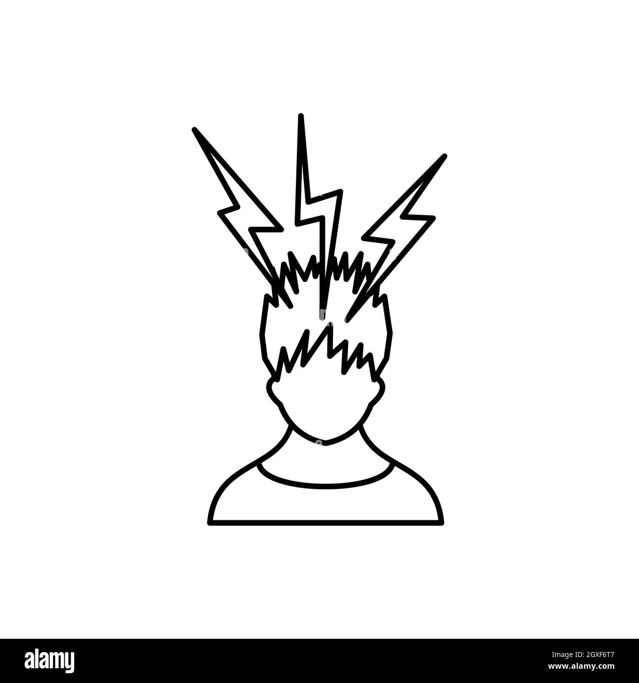 Lightning above the head of man icon in outline style isolated on white ...