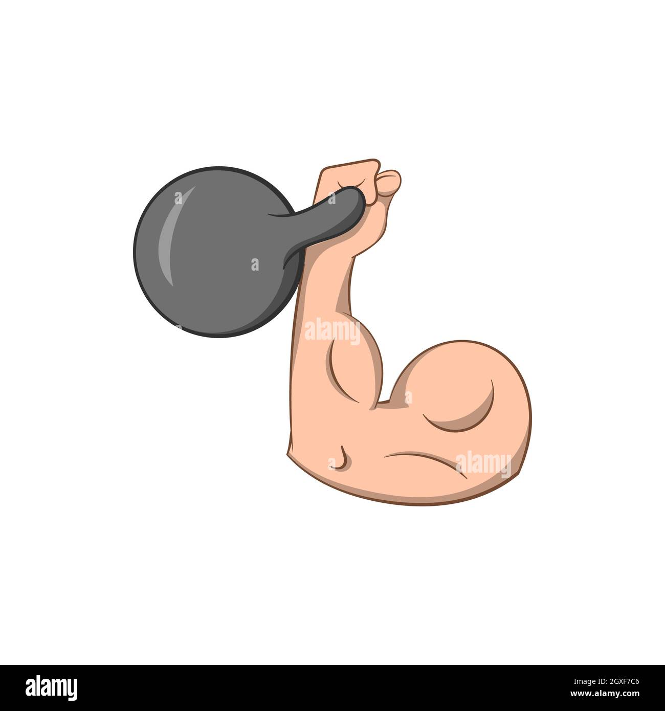 Brawny arm with dumbbell icon in cartoon style on a white background ...