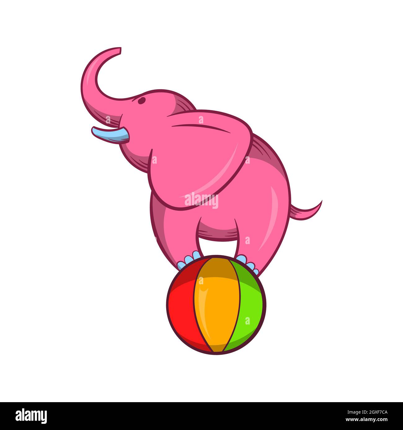Elephant balancing on a ball icon in cartoon style on a white ...