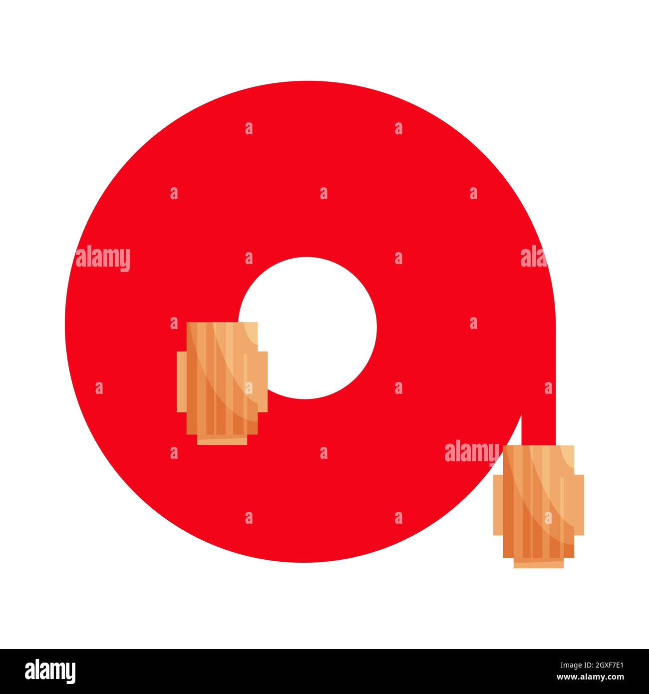 Rolled up red fire fighting hose icon in cartoon style on a white ...