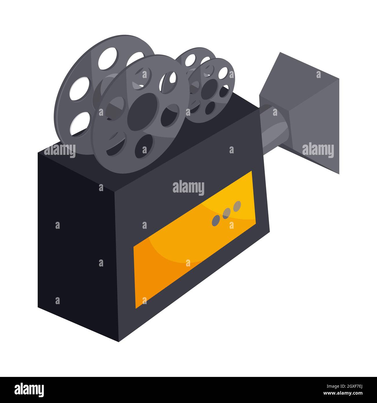 Old movie camera with reel icon in cartoon style on a white background ...
