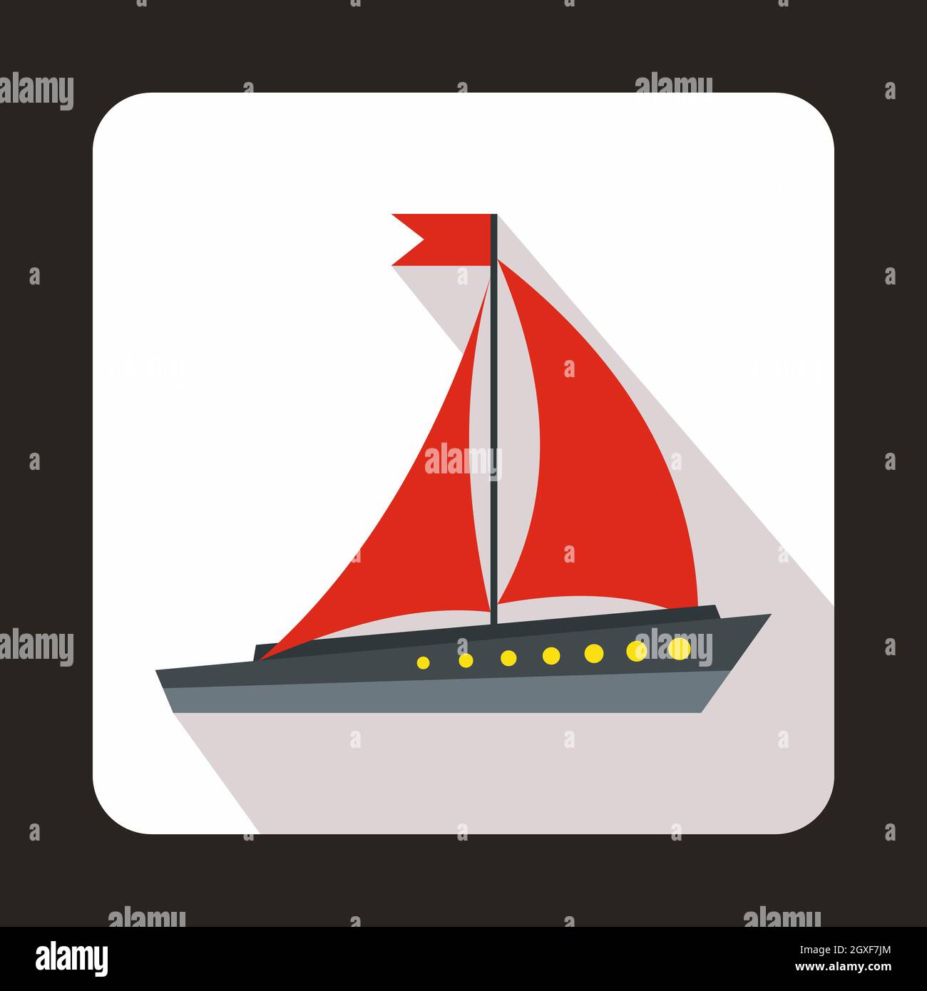 Sailing ship icon in flat style with long shadow. Sea transport symbol ...