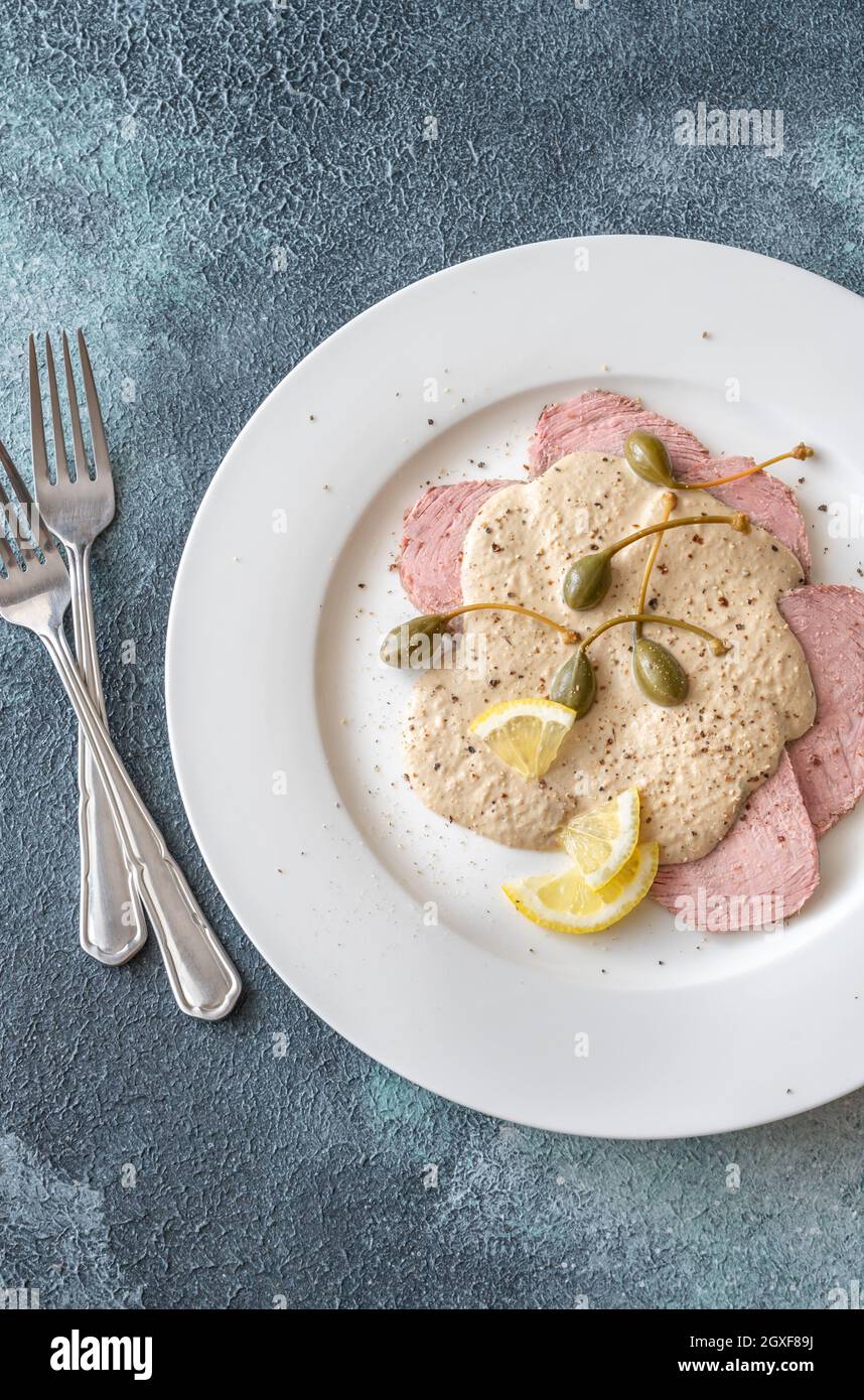 Vitello tonnato - Italian dish of cold, sliced veal Stock Photo - Alamy