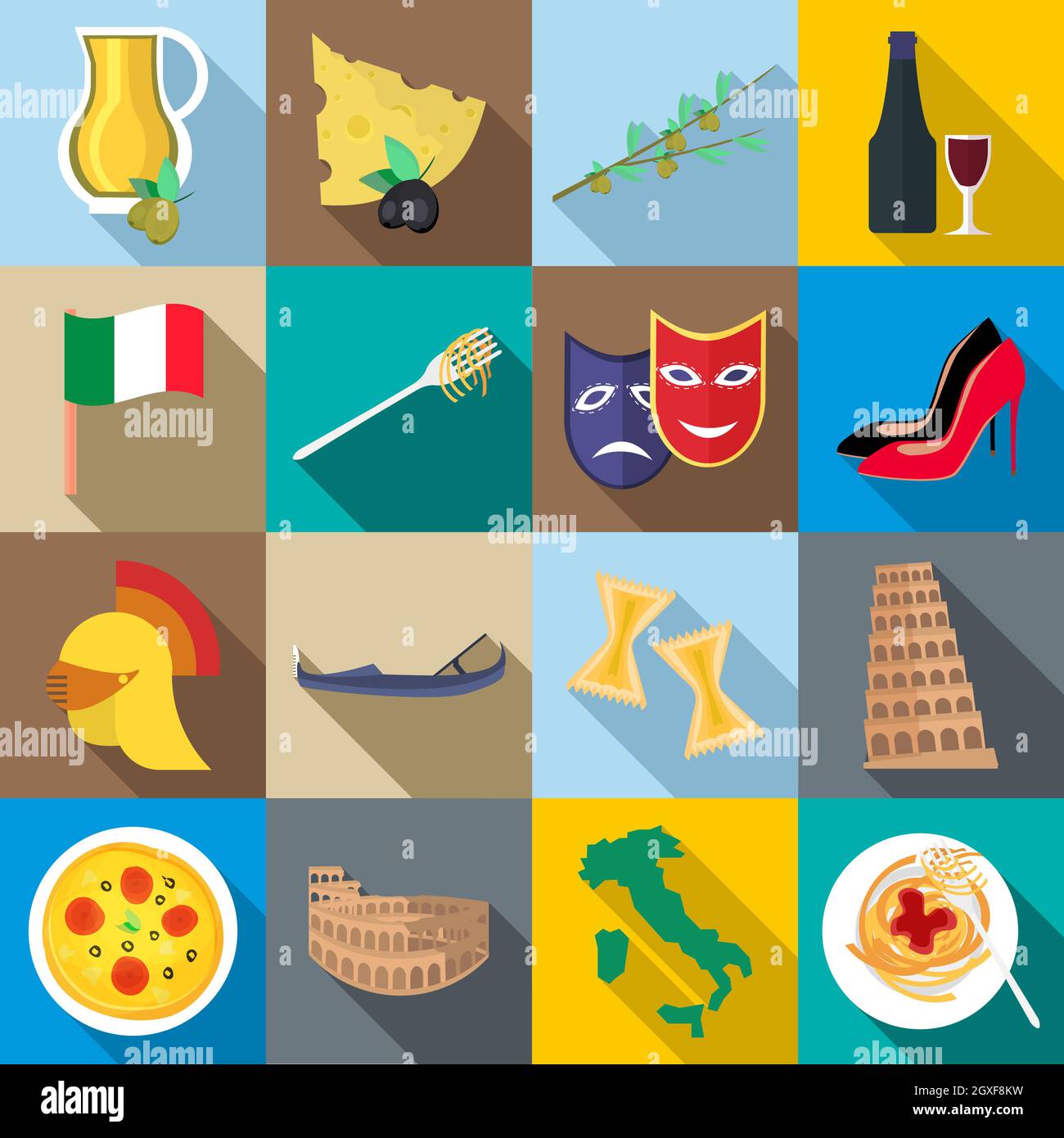 Italia icons set in flat style for any design Stock Photo - Alamy