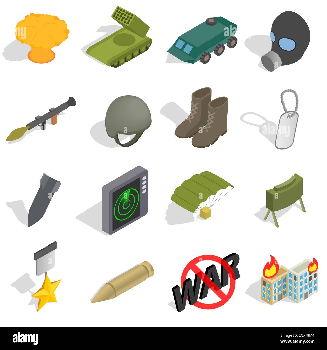 War Icons set in isometric 3d style isolated on white background Stock ...