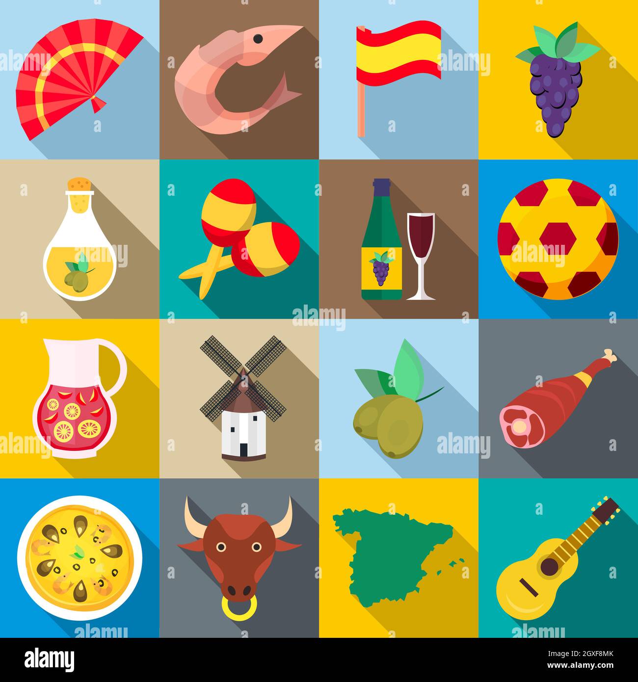 Spain icons set in flat style for any design Stock Photo - Alamy