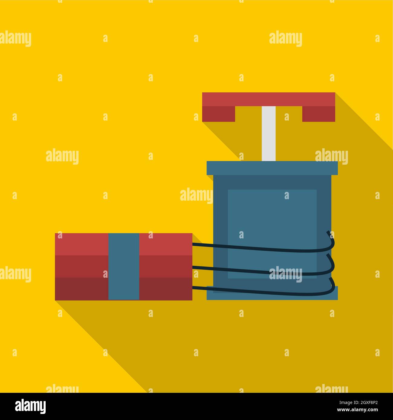 Dynamite and detonator icon in flat style on a yellow background Stock ...