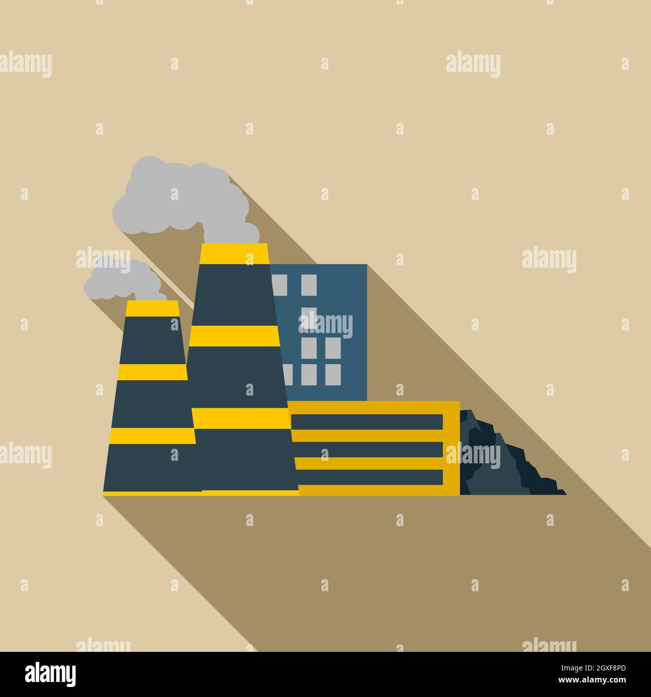 Mining processing plant icon in flat style on a beige background Stock ...