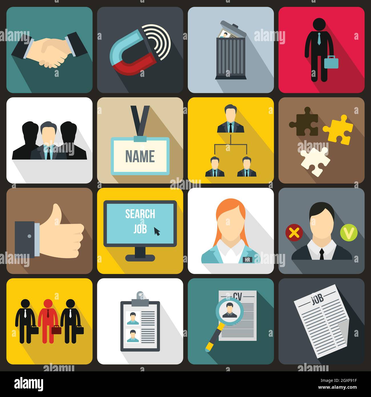 Human resource management icons set in flat style for any design Stock ...