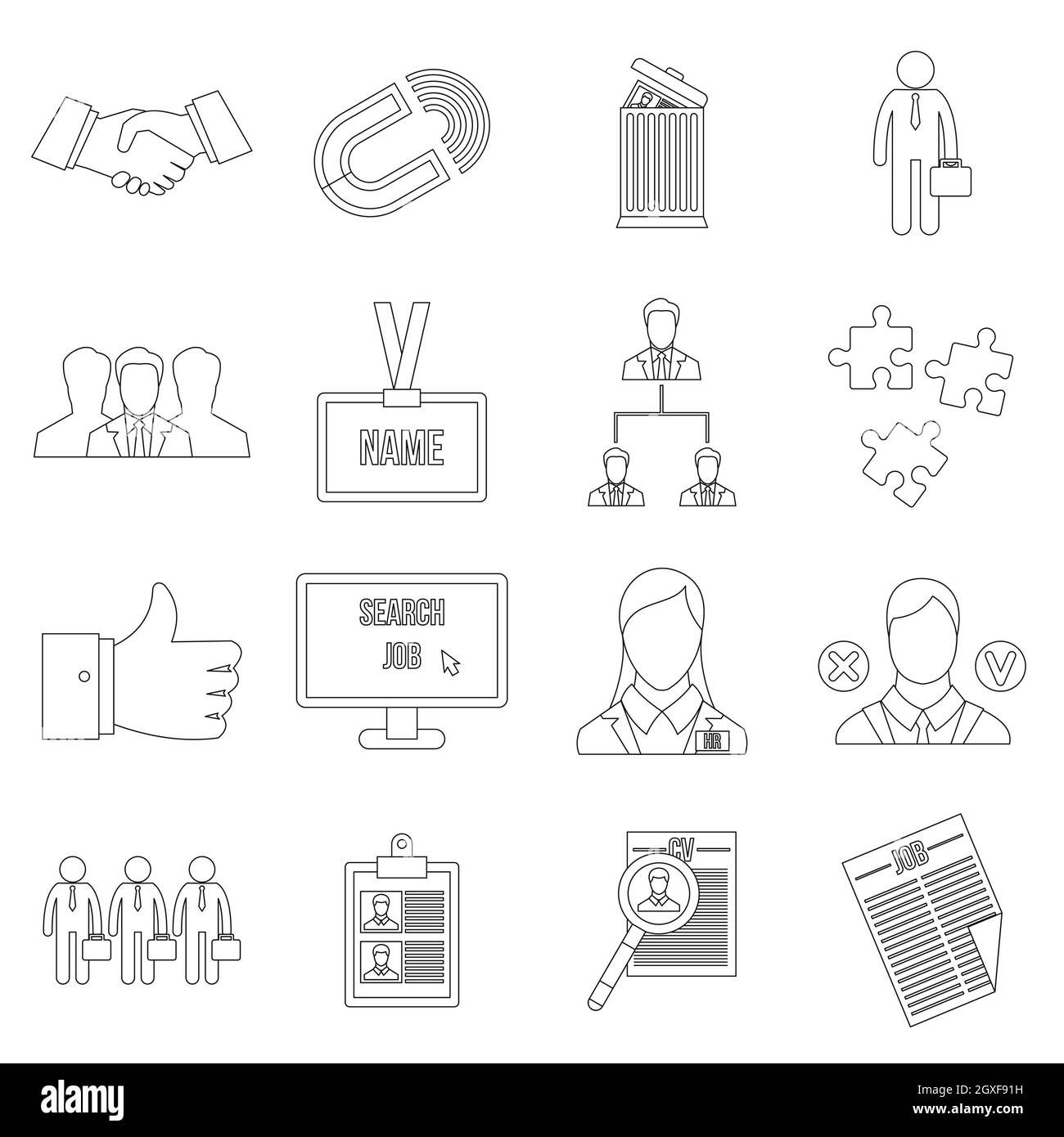 Human resource management icons set in outline style for any design ...