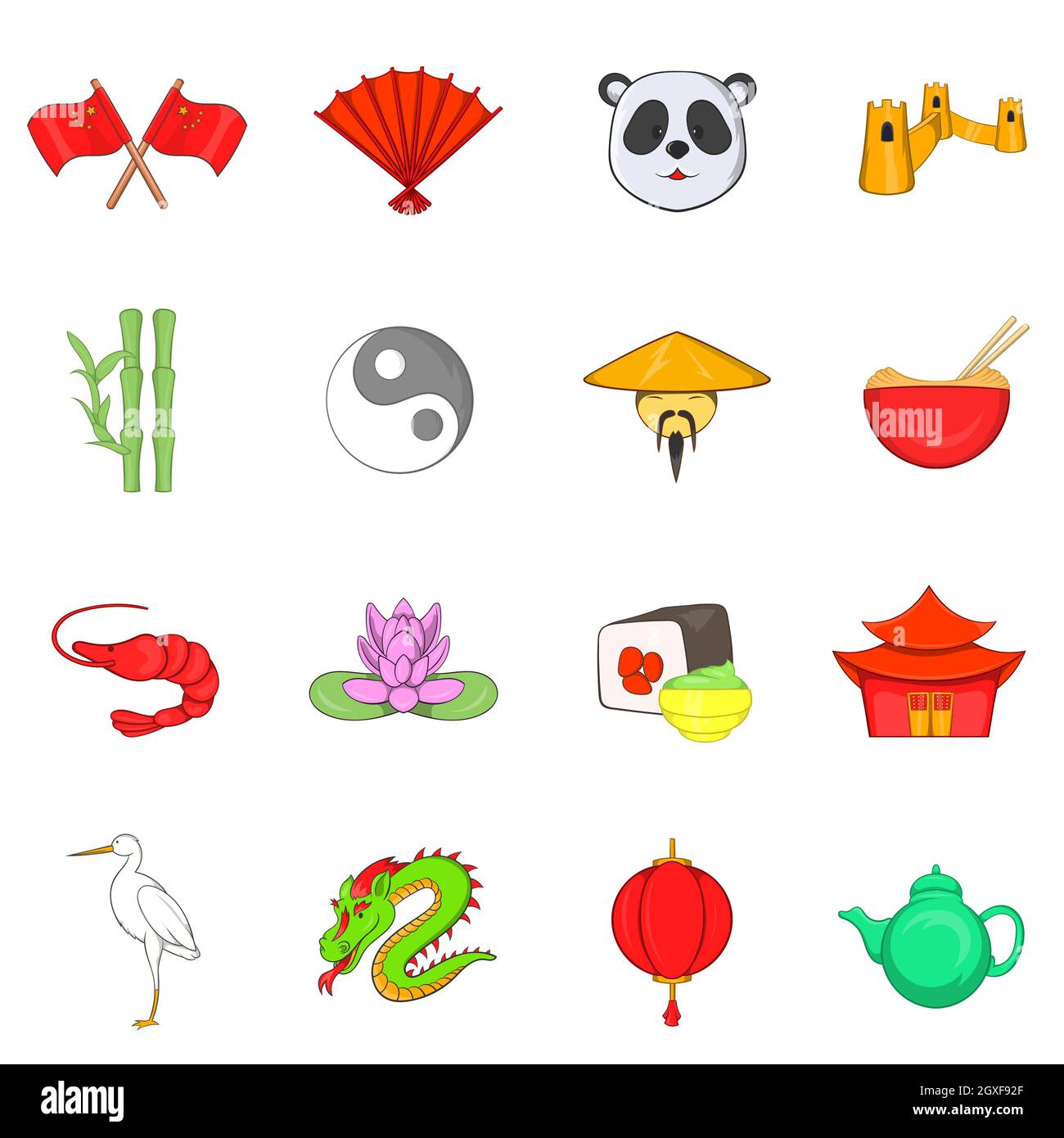 China icons set in cartoon style isolated on white background Stock ...