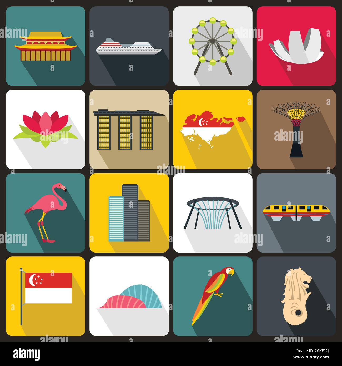 Singapore icons set in flat style for any design Stock Photo - Alamy