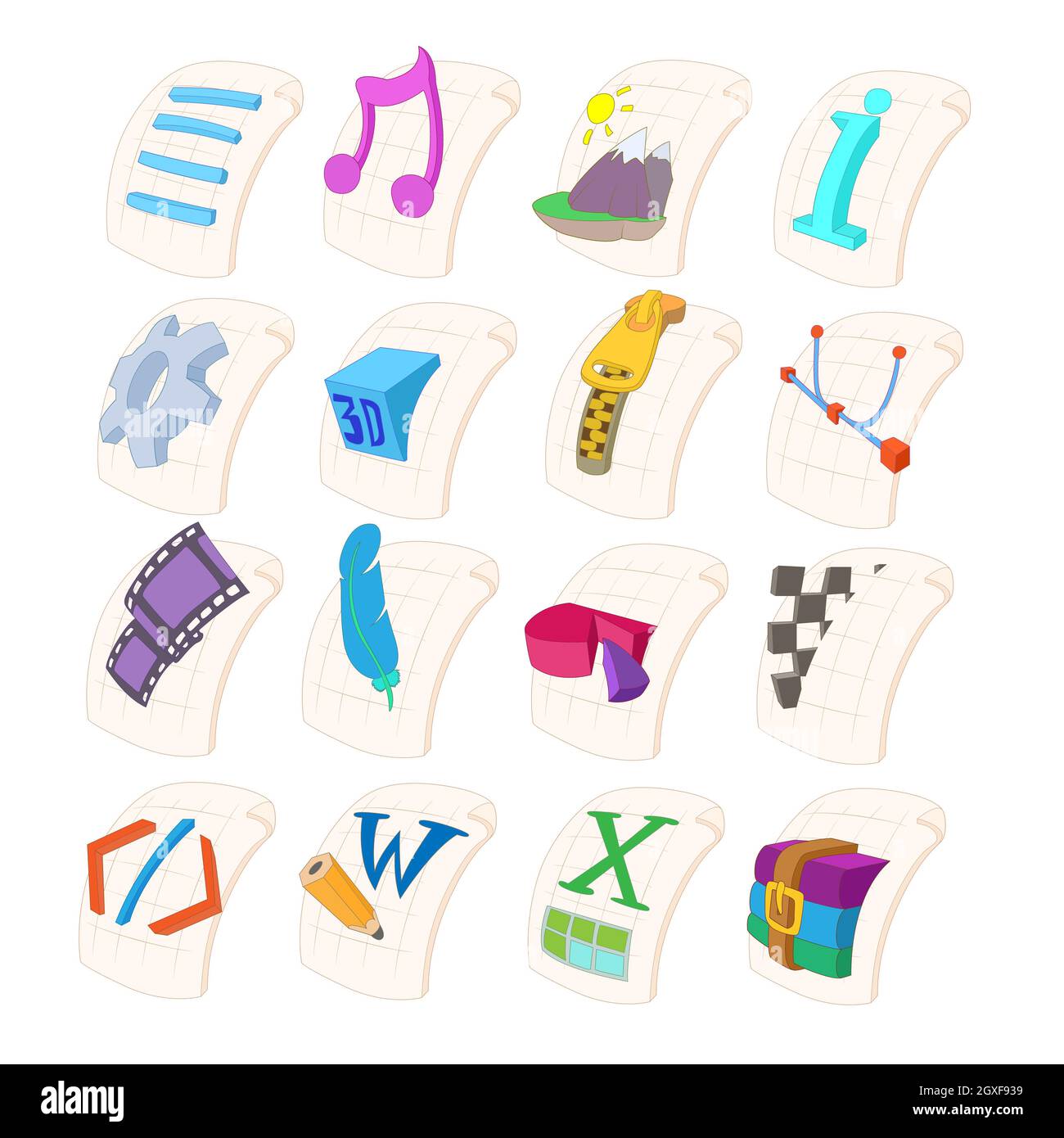 File Type Icons set in cartoon style, isolated on white background ...