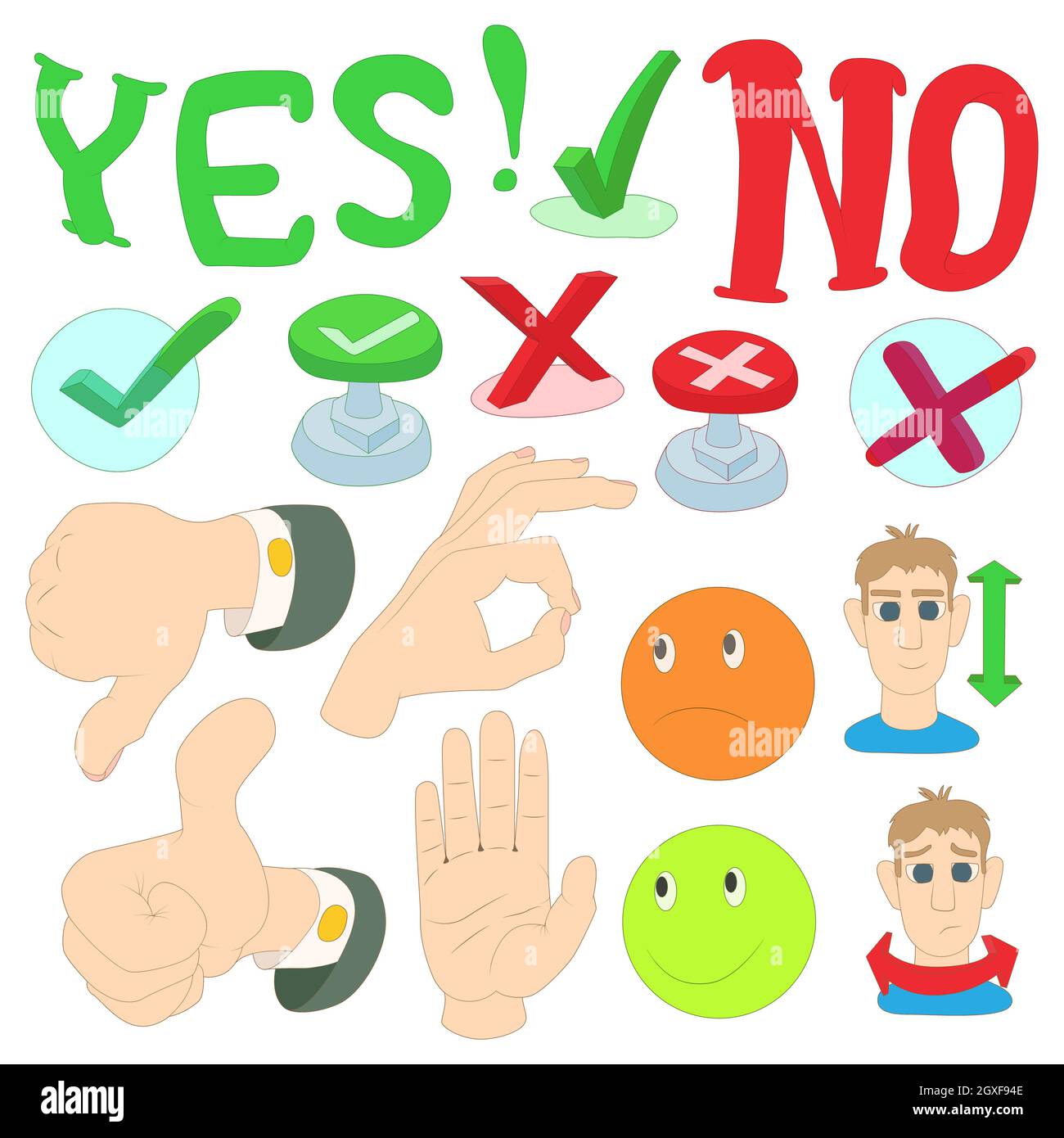 Yes or No icons set in cartoon style isolated on white background Stock ...