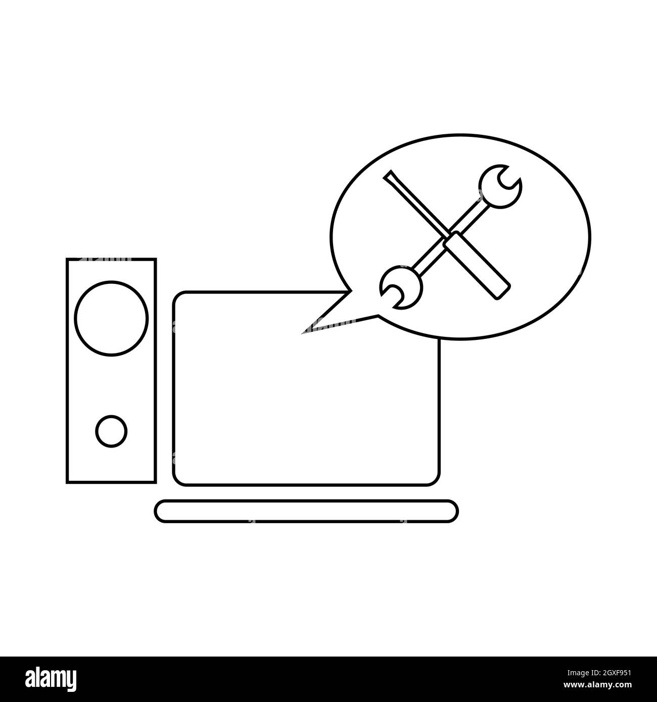 Technical support, computer repair icon in outline style on a white ...