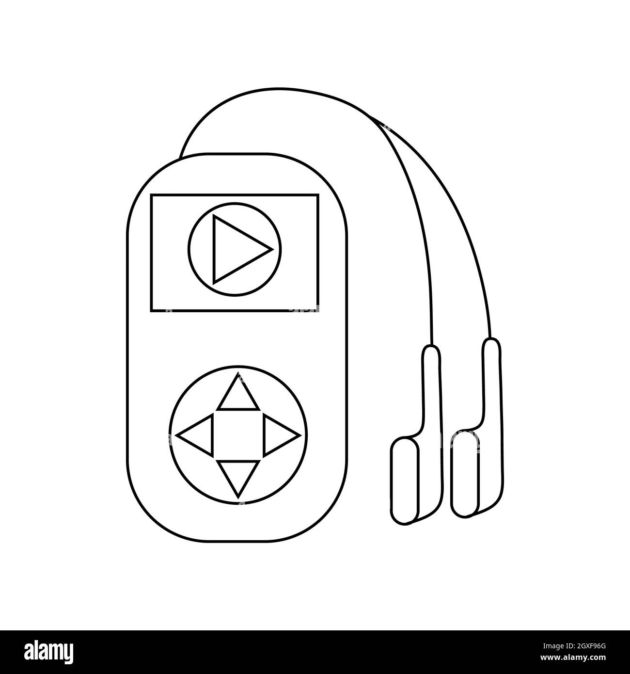 Mp3 player with headphones icon in outline style on a white background ...