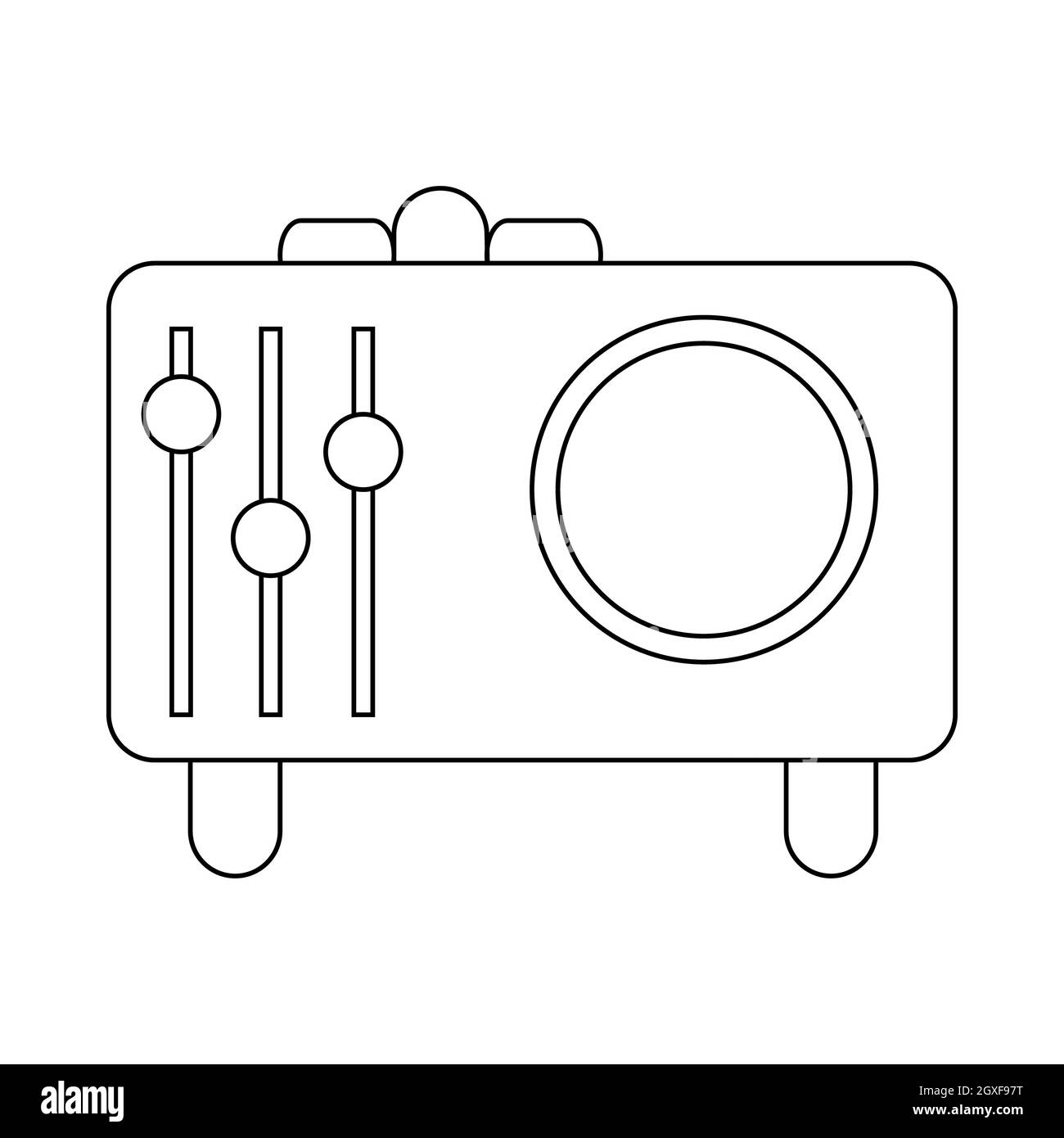 Retro style radio receiver icon in outline style on a white background ...