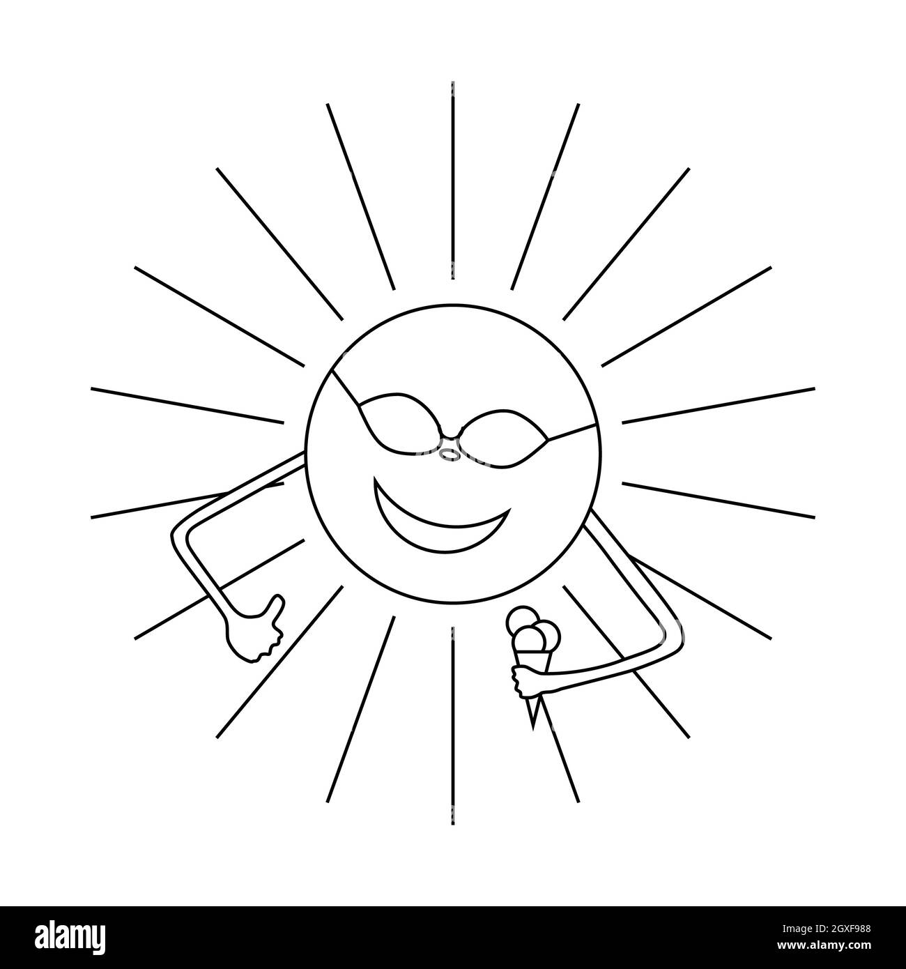 Sun with ice cream icon in outline style isolated on white background ...