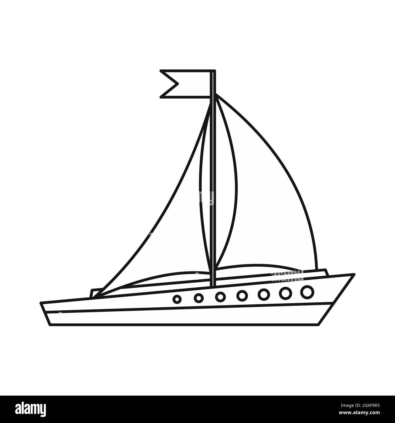 Sailing ship icon in outline style isolated on white background. Sea ...
