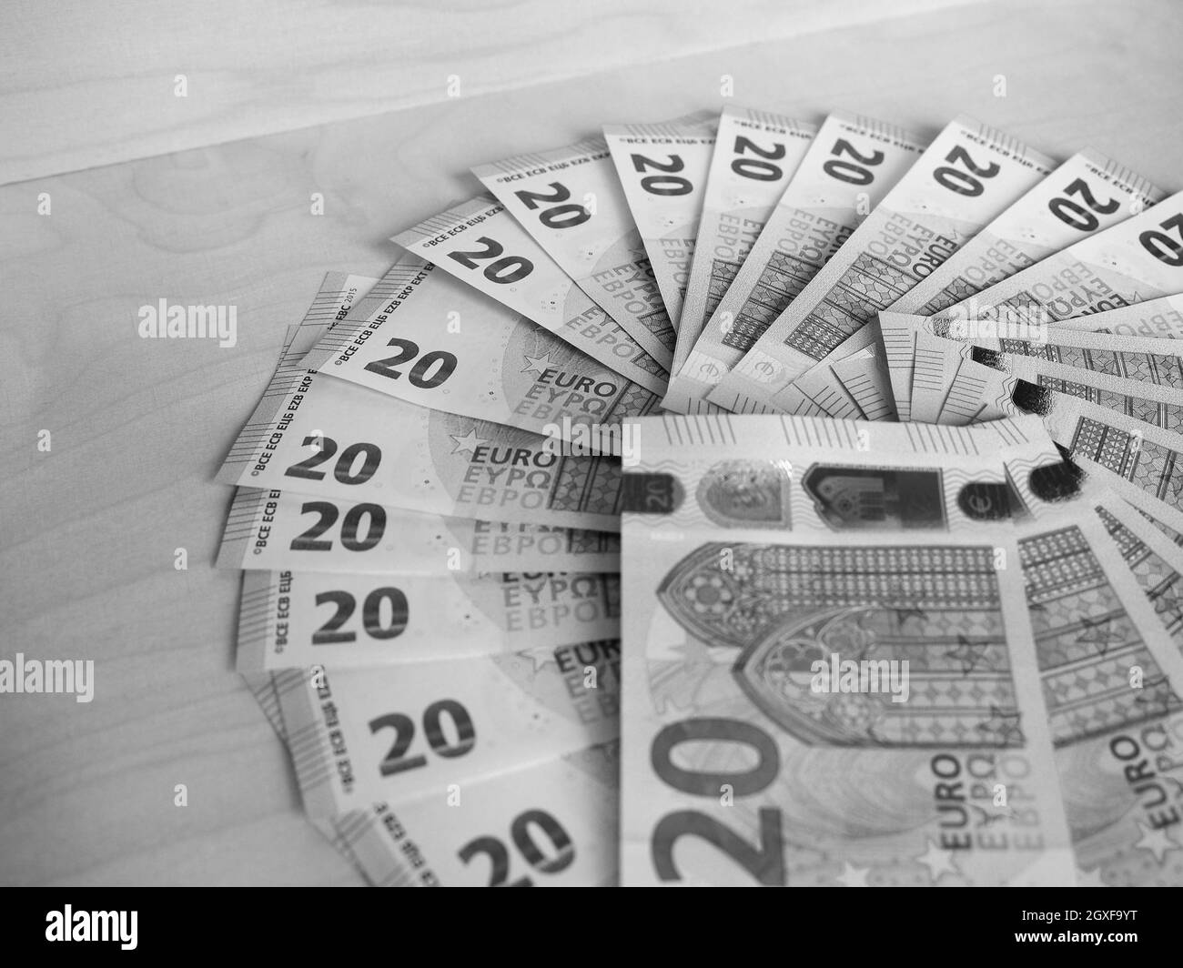 Euro banknotes and coins (EUR), currency of European Union in black and ...