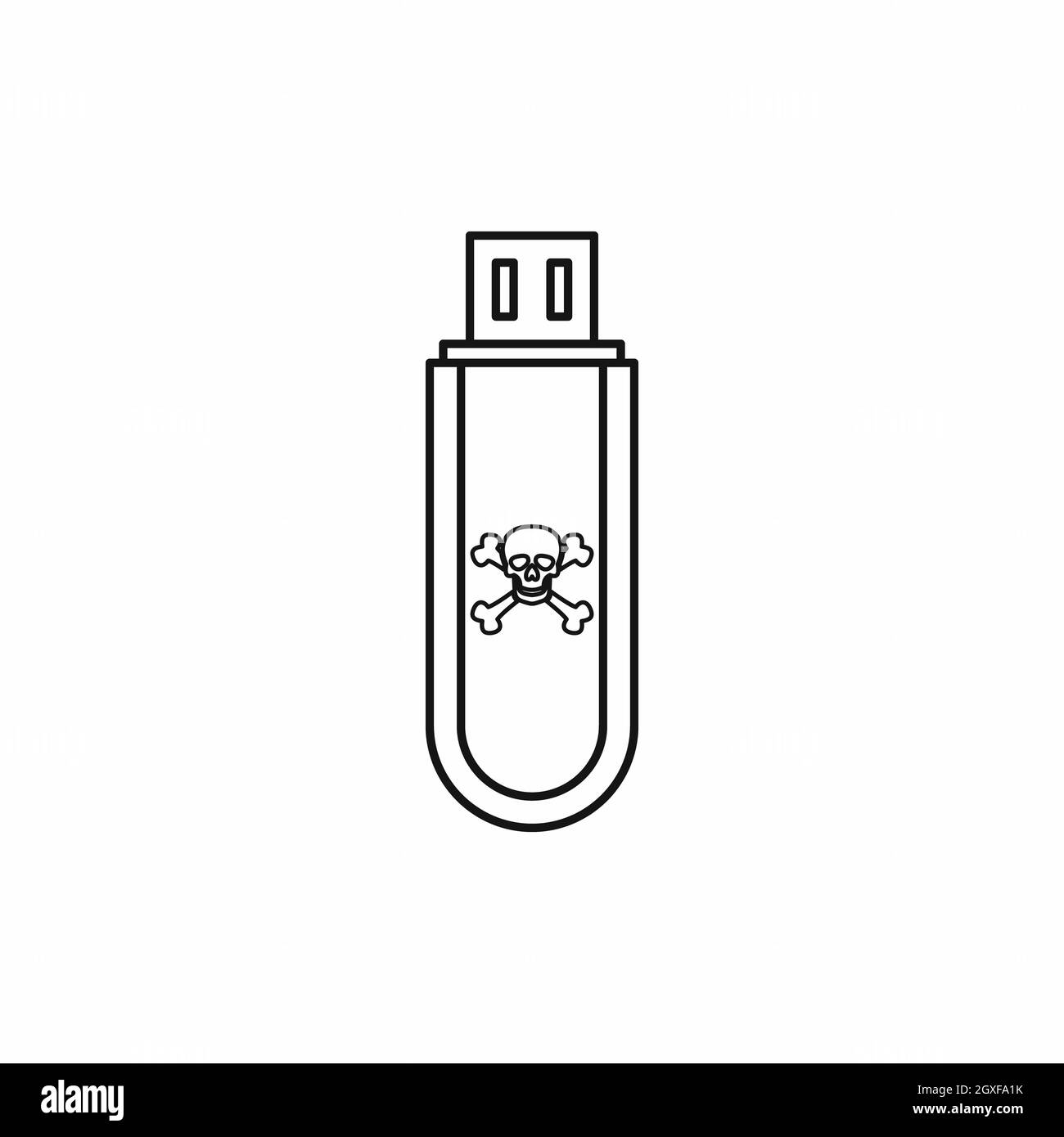 Infected USB flash drive icon in outline style isolated on white ...