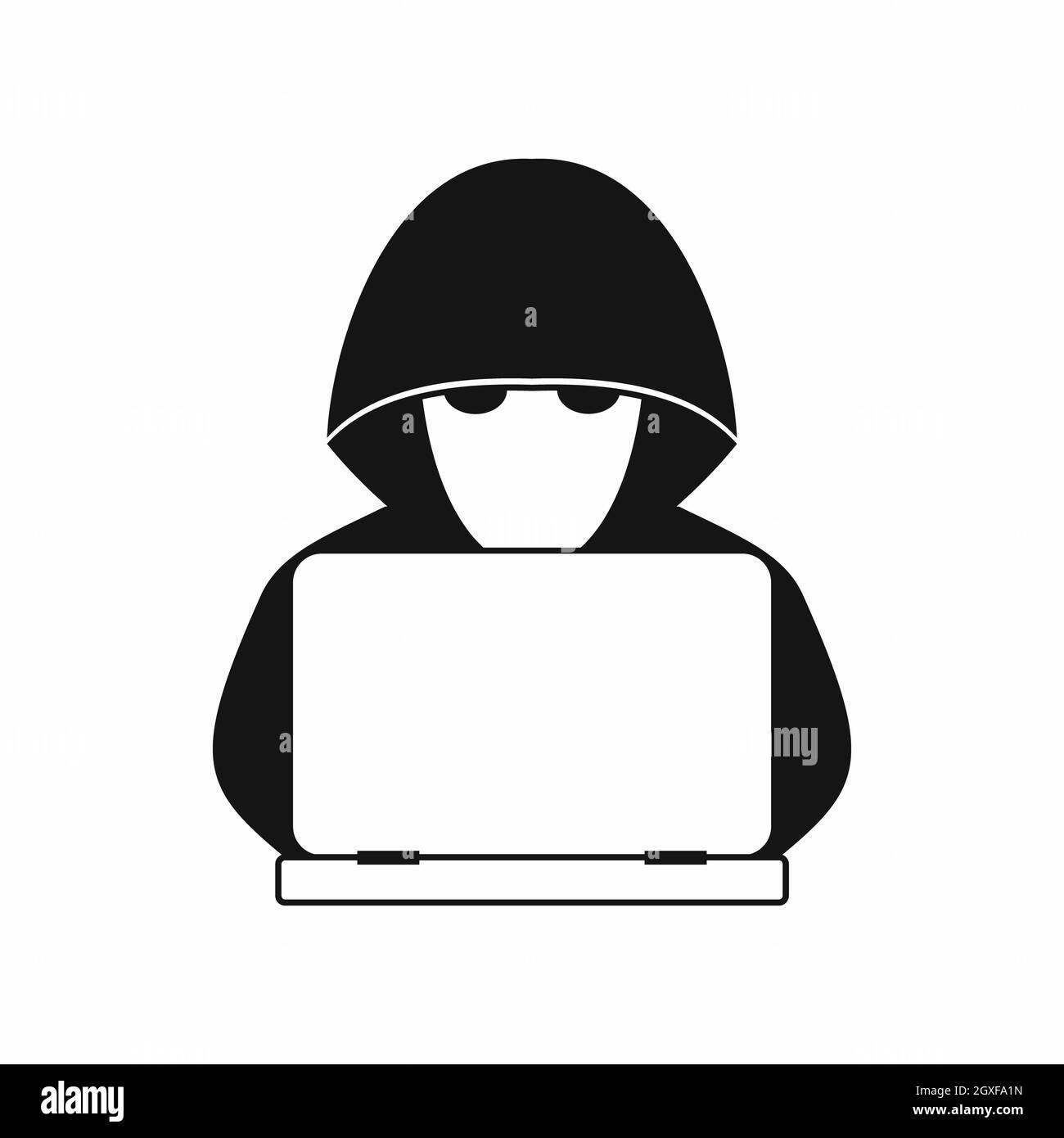 Computer hacker with laptop icon in simple style isolated on white ...