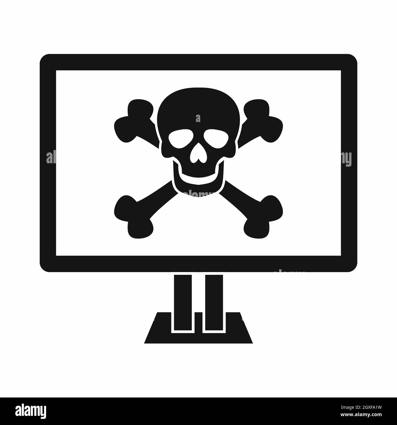 Computer monitor with a skull and bones icon in simple style isolated ...