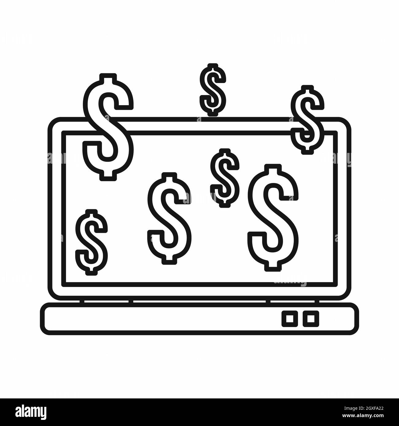 Computer monitor and dollar signs icon in outline style isolated on ...