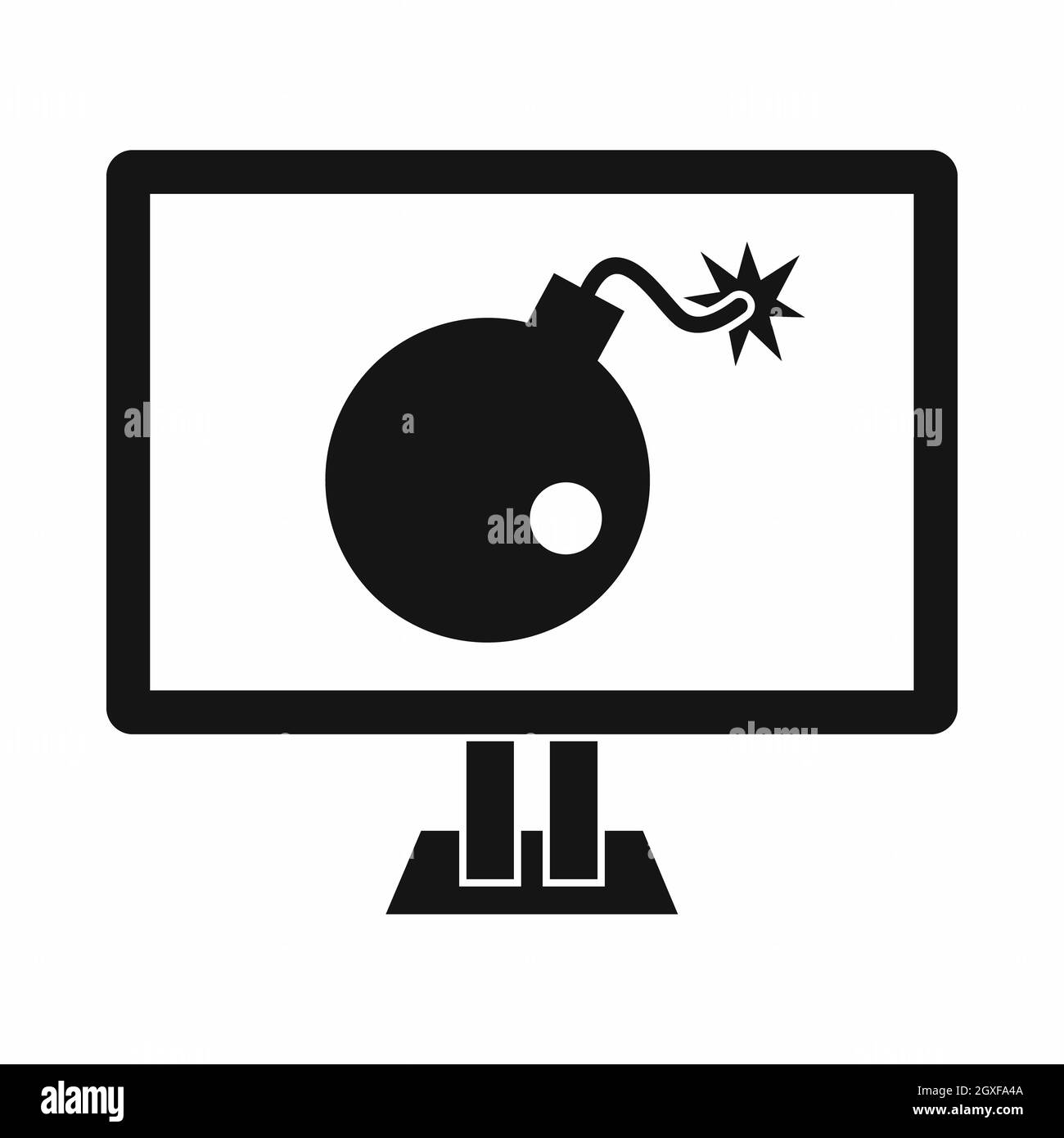 Bomb on computer monitor icon in simple style isolated on white ...