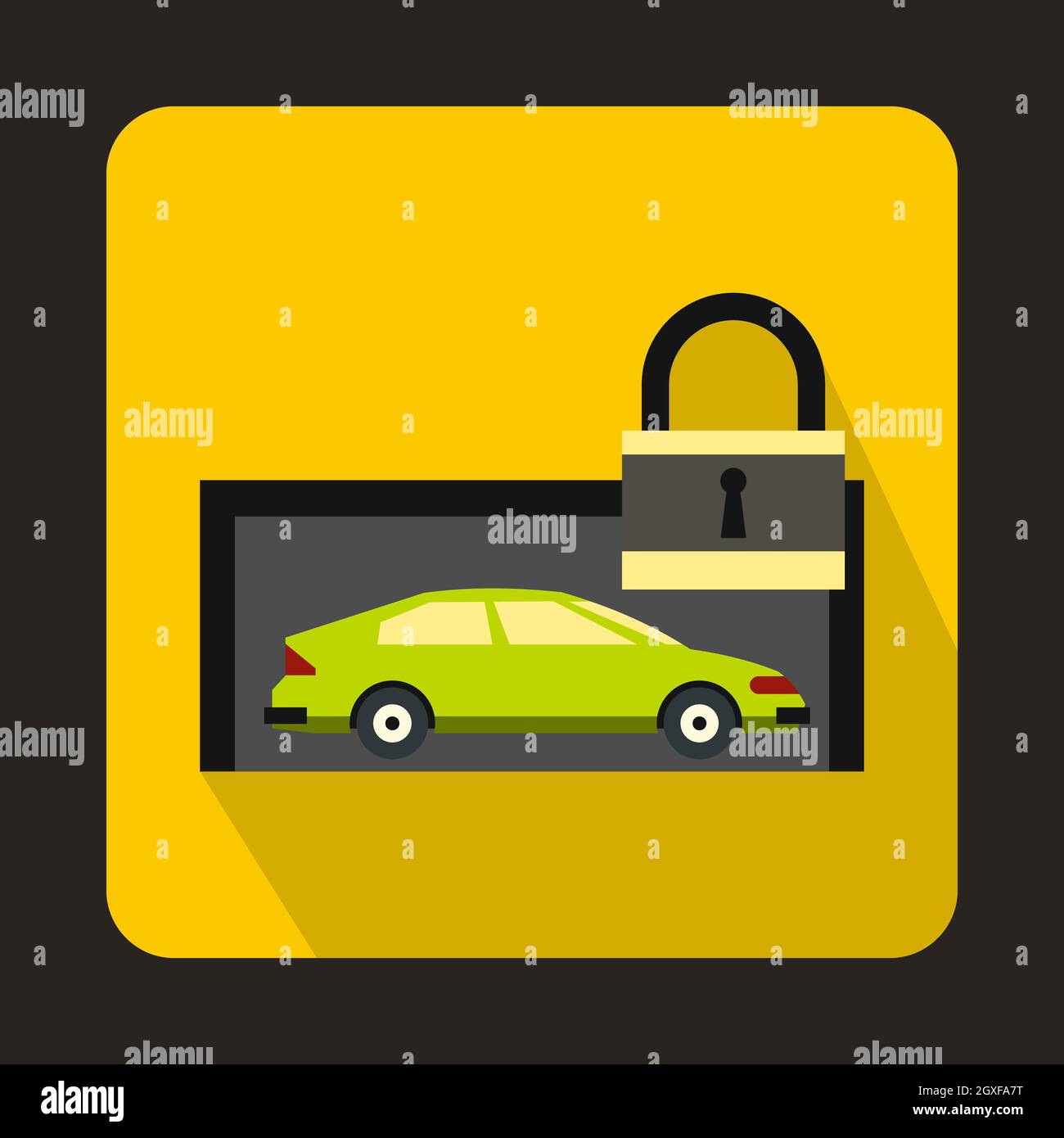 Green car and padlock icon in flat style on a yellow background Stock ...