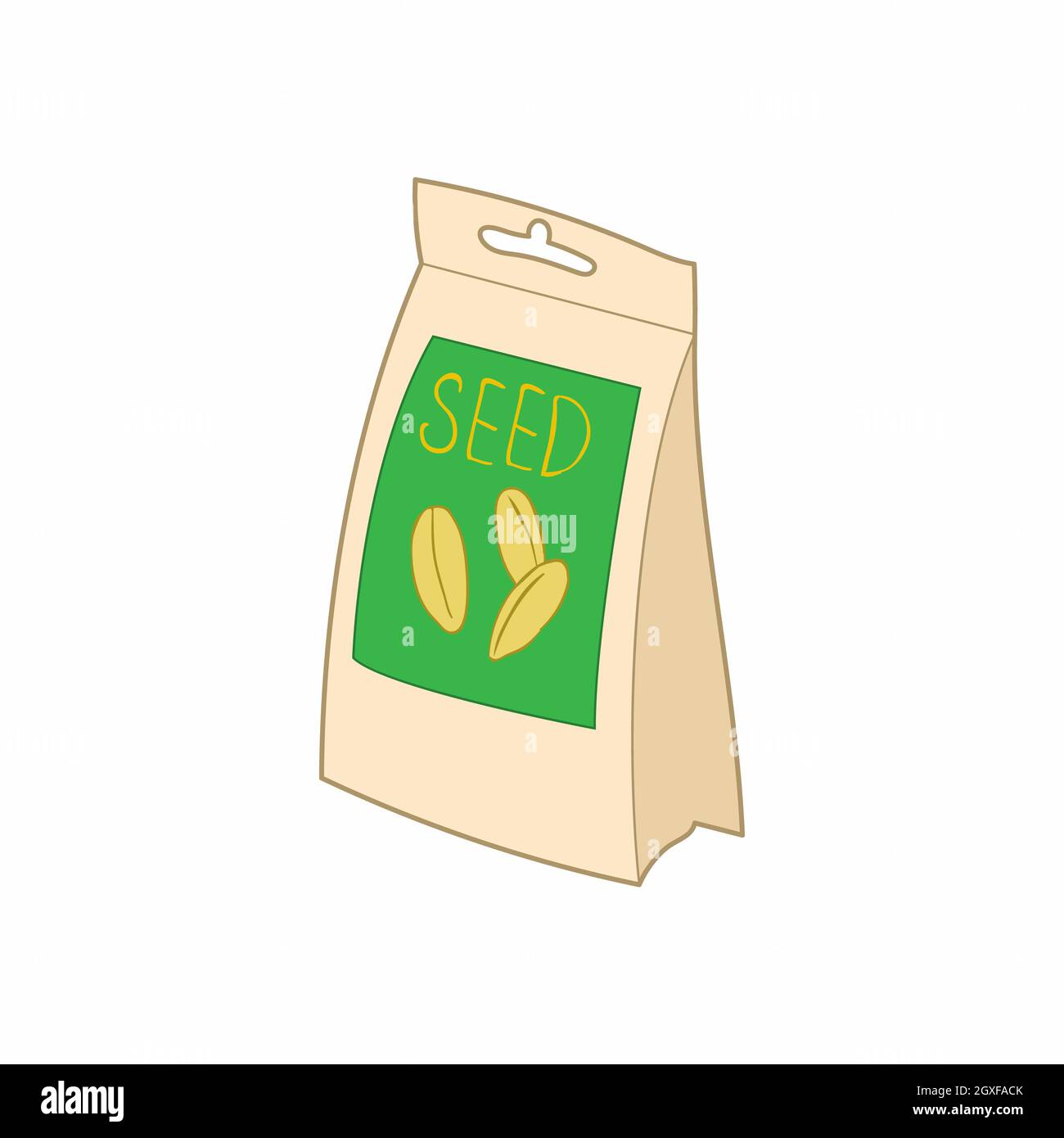 Paper bag with seeds icon in cartoon style on a white background Stock ...