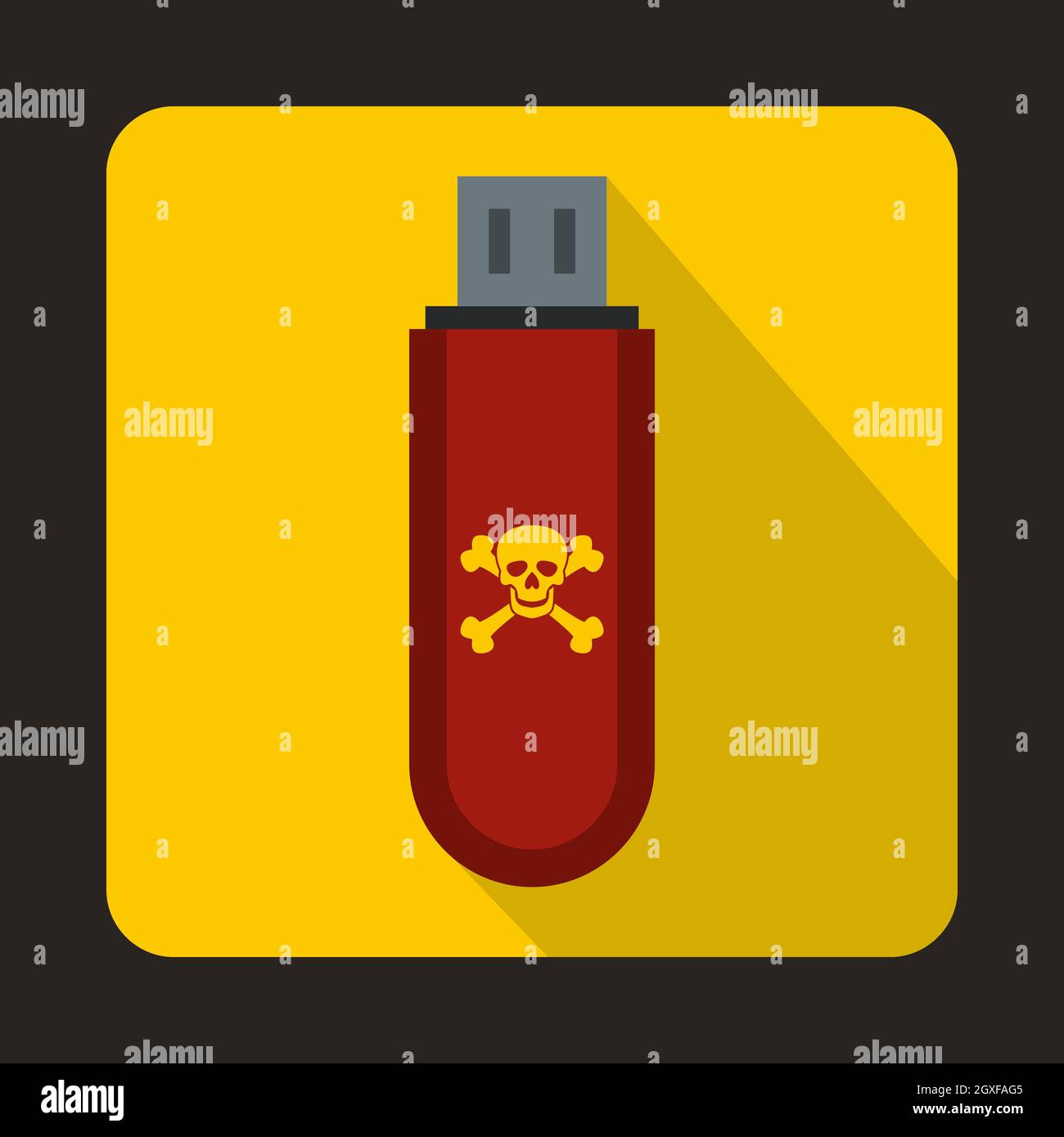 Infected USB flash drive icon in flat style on a yellow background ...