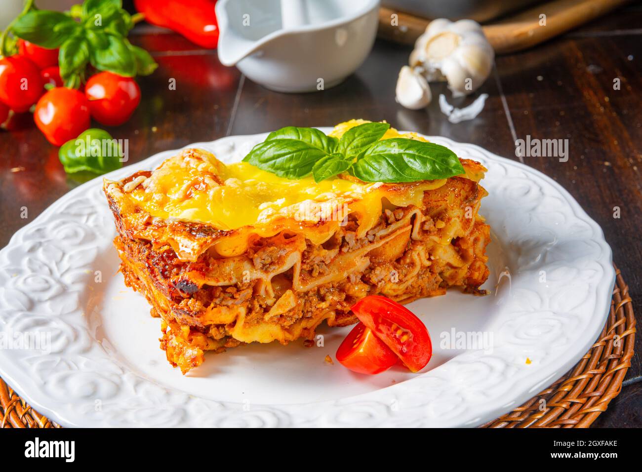 Delicious lasagne with Bolognese and bechamel sauce Stock Photo - Alamy