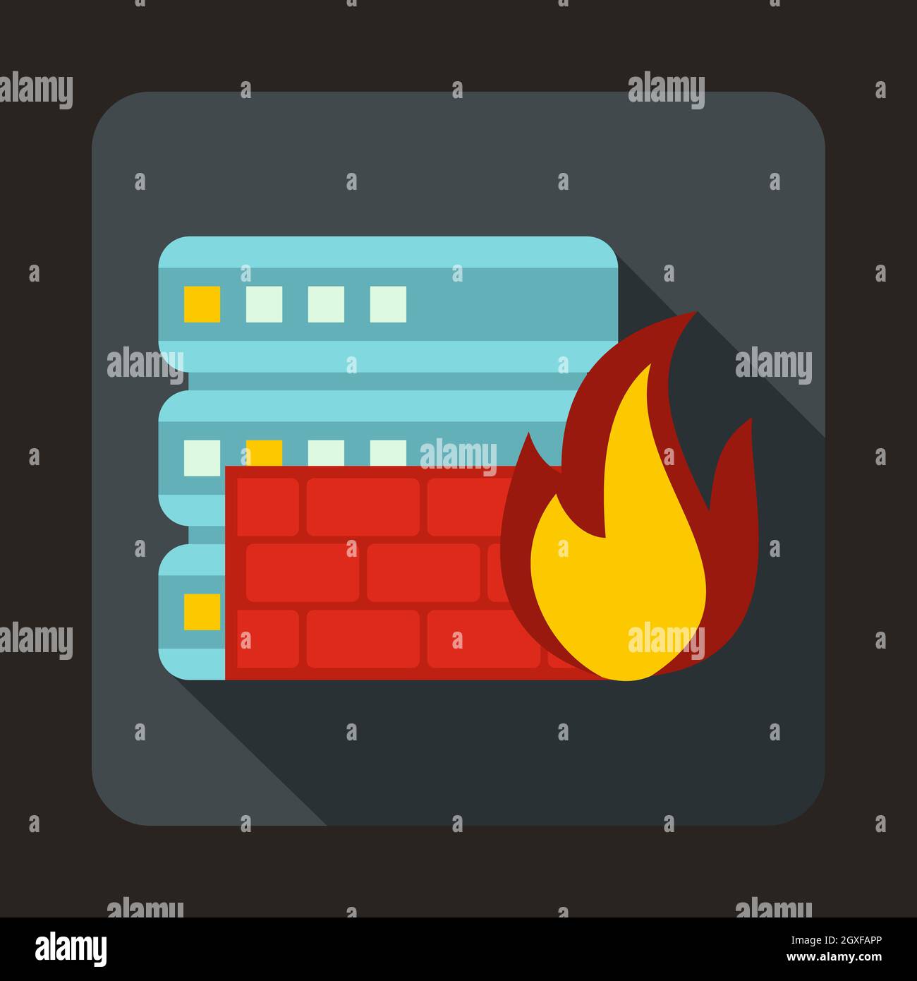 Database and firewall icon in flat style on a gray background Stock ...