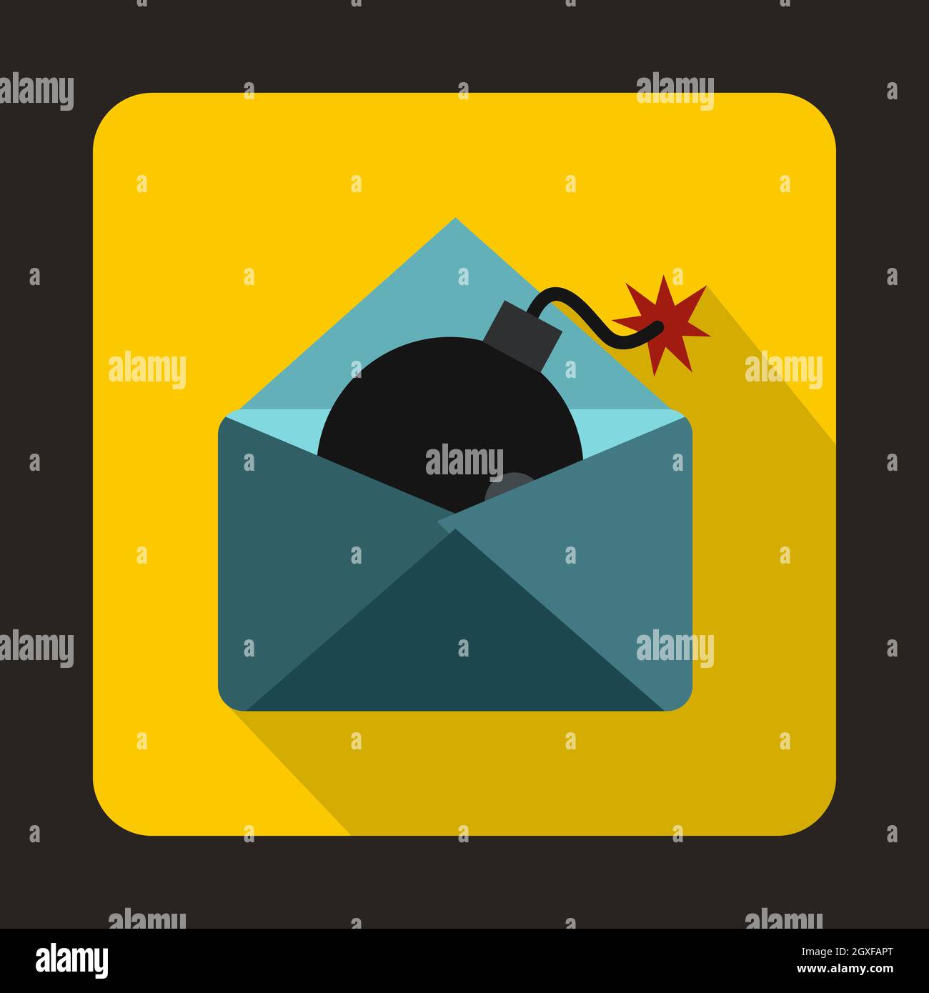 Envelope with bomb icon in flat style on a yellow background Stock ...