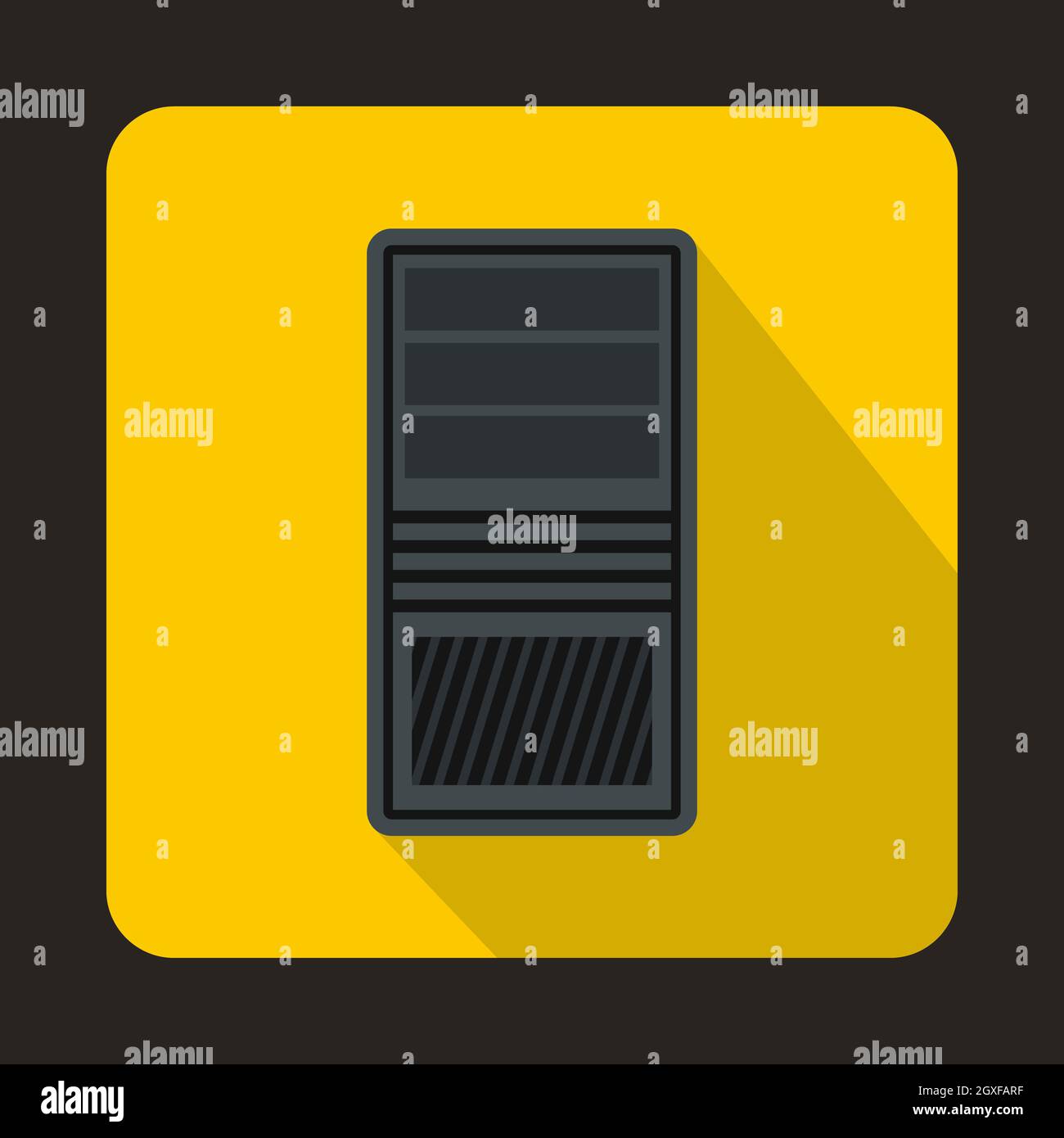 Black computer system unit icon in flat style on a yellow background ...