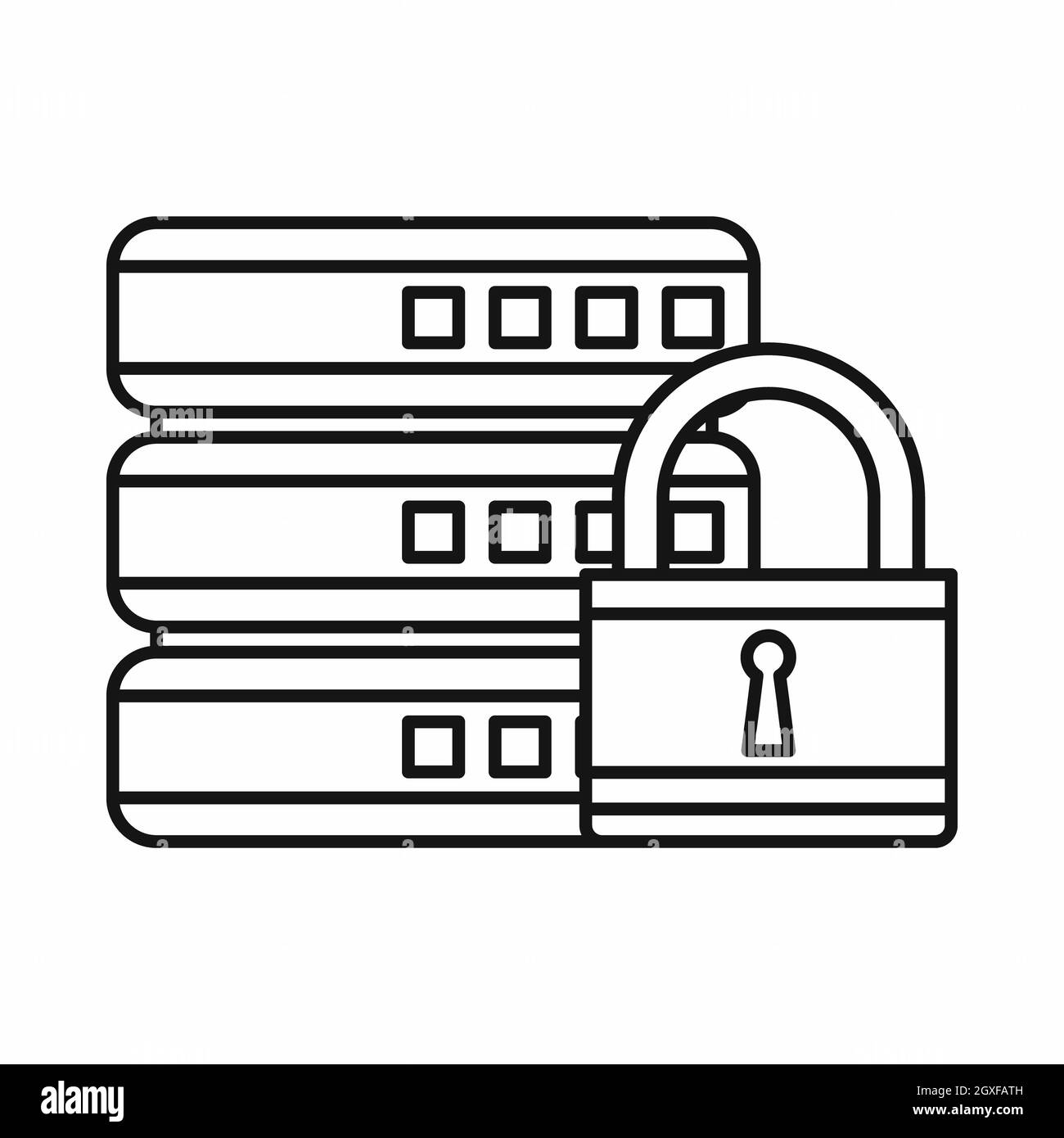 Database with padlock icon in outline style isolated on white ...