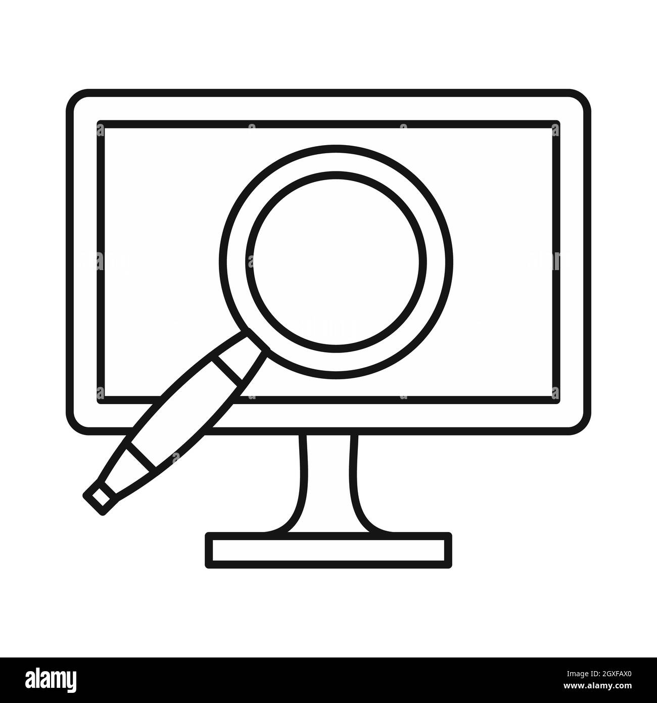 Computer monitor magnifying glass icon in outline style isolated on ...