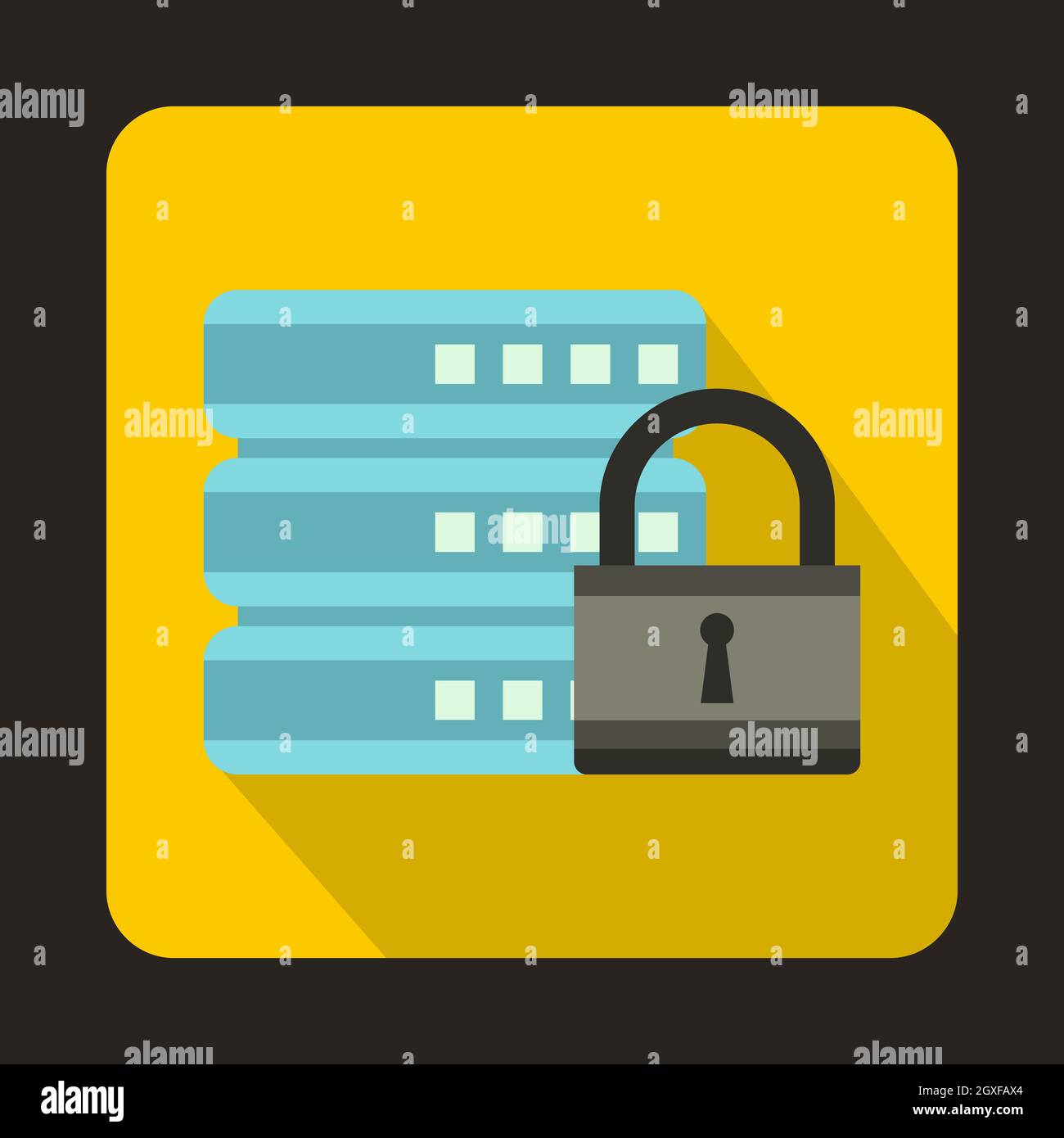 Database with padlock icon in flat style on a yellow background Stock ...