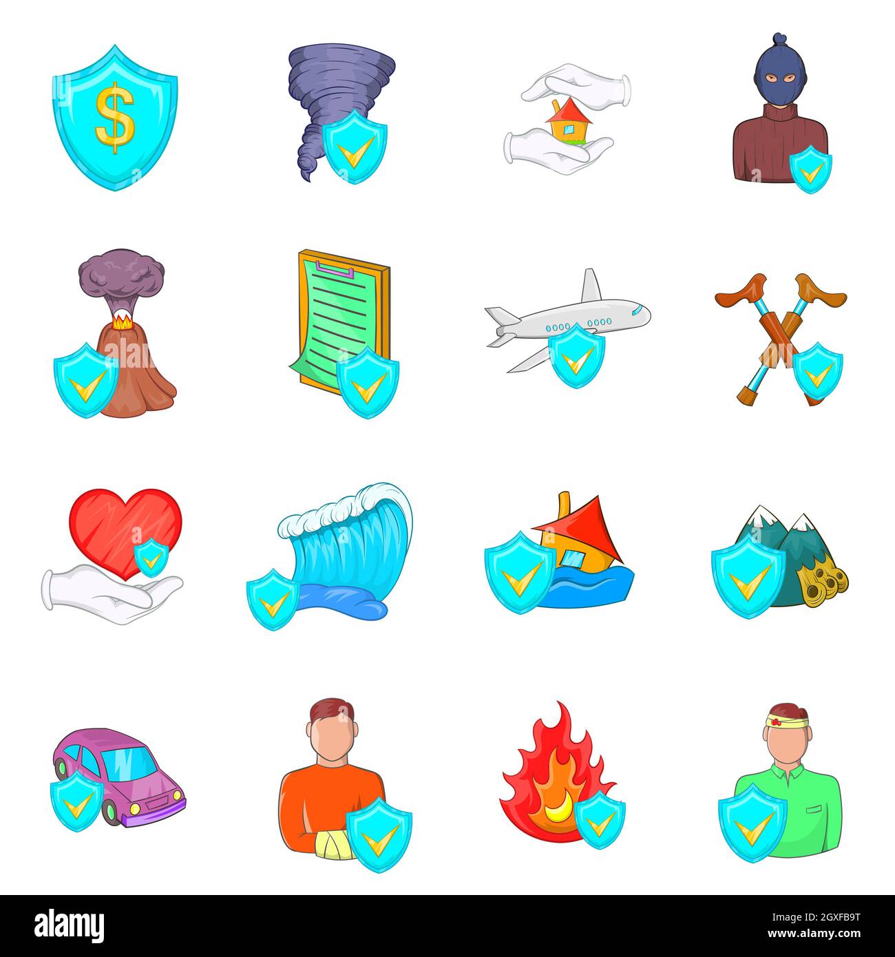 Insurance icons set in cartoon style isolated on white background Stock ...