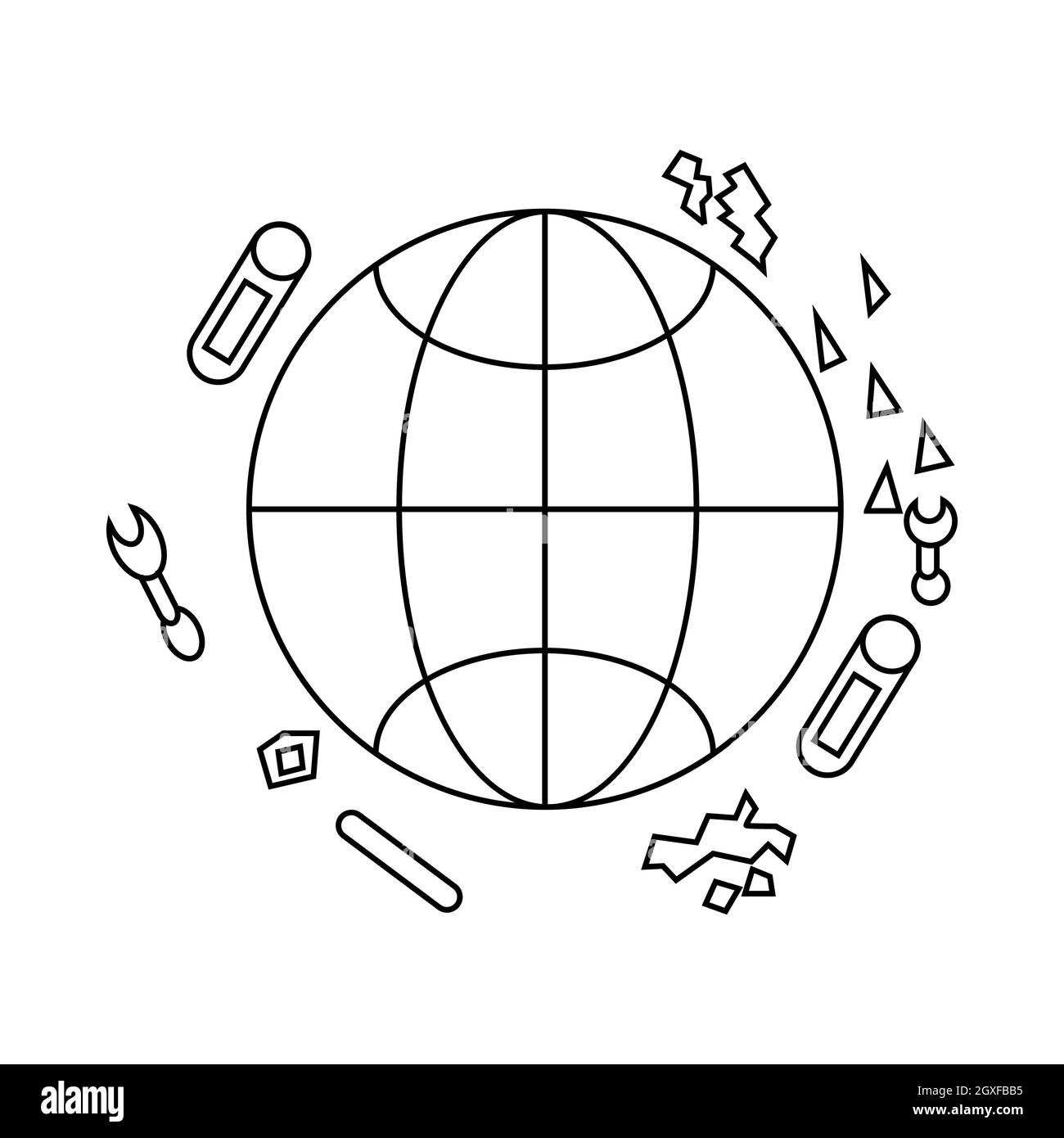 Polluted planet icon in outline style isolated on white background ...