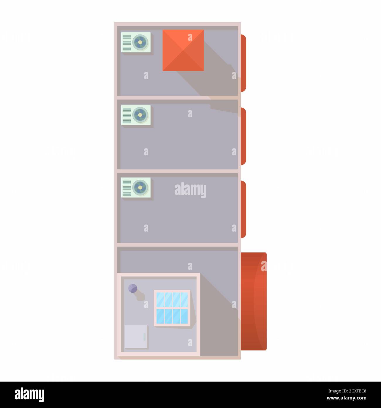 Top view of modern building icon in cartoon style on a white background ...