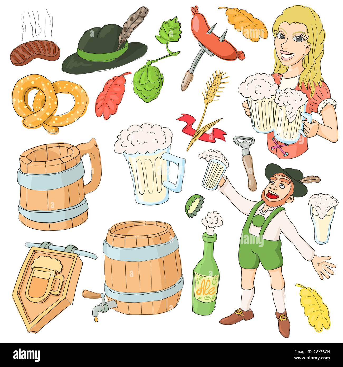 Octoberfest icons set in cartoon style isolated on white background ...